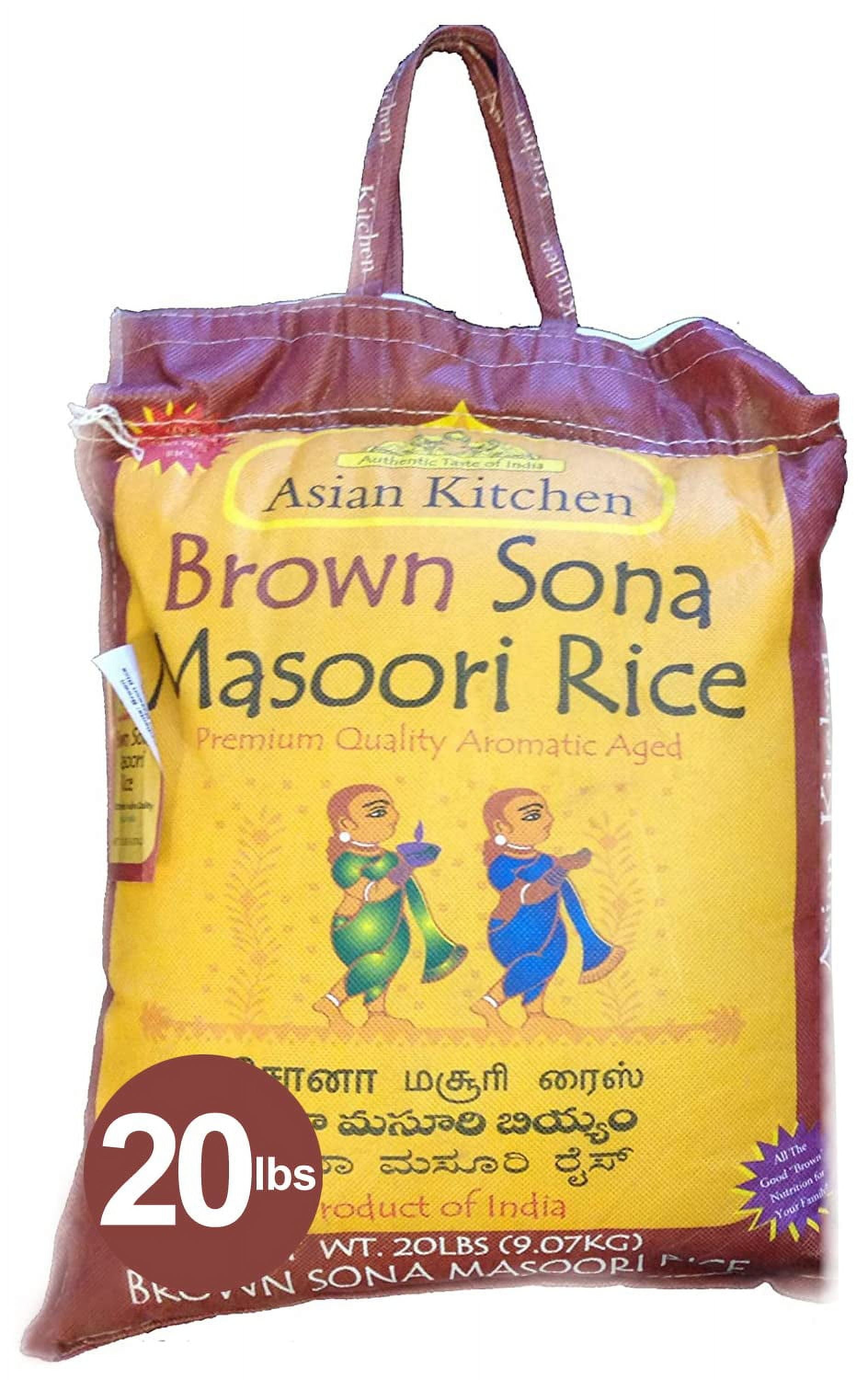 Asian Kitchen Brown Sona Masoori Rice, Aged 20lbs Bag, Gluten Friendly ...