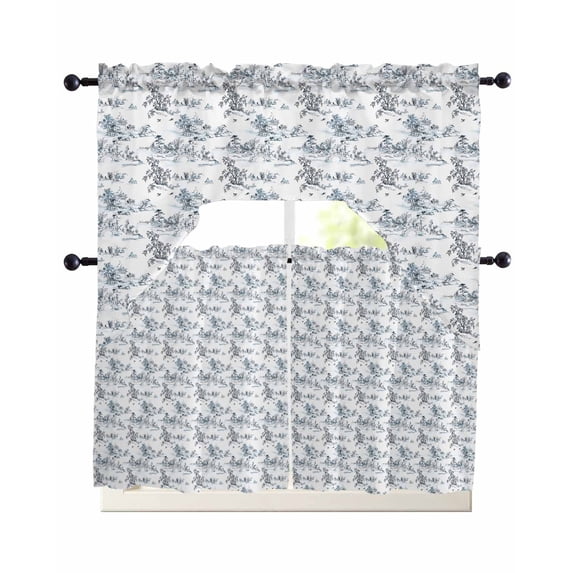 Asian Kitchen Curtain and Valance Set 3 Pieces,Rod Pocket Short Tier ...