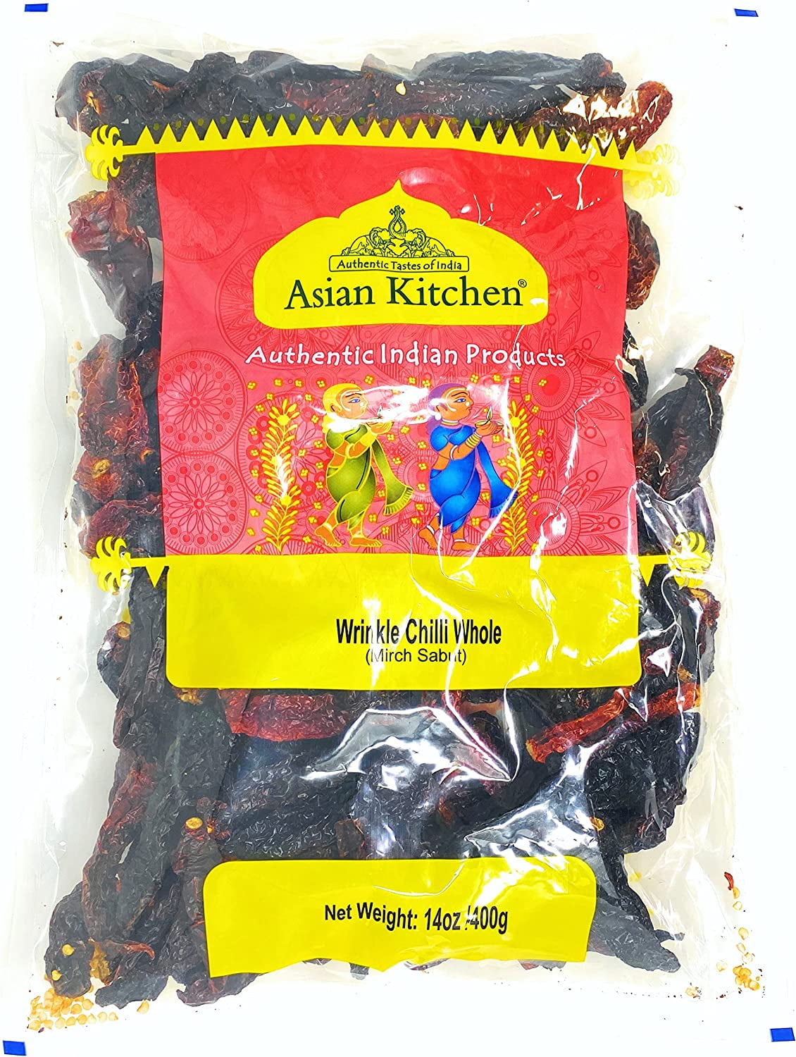Asian Kitchen Wrinkled Chillies Whole Stemless (Mirch Sabut) 14oz (400g ...