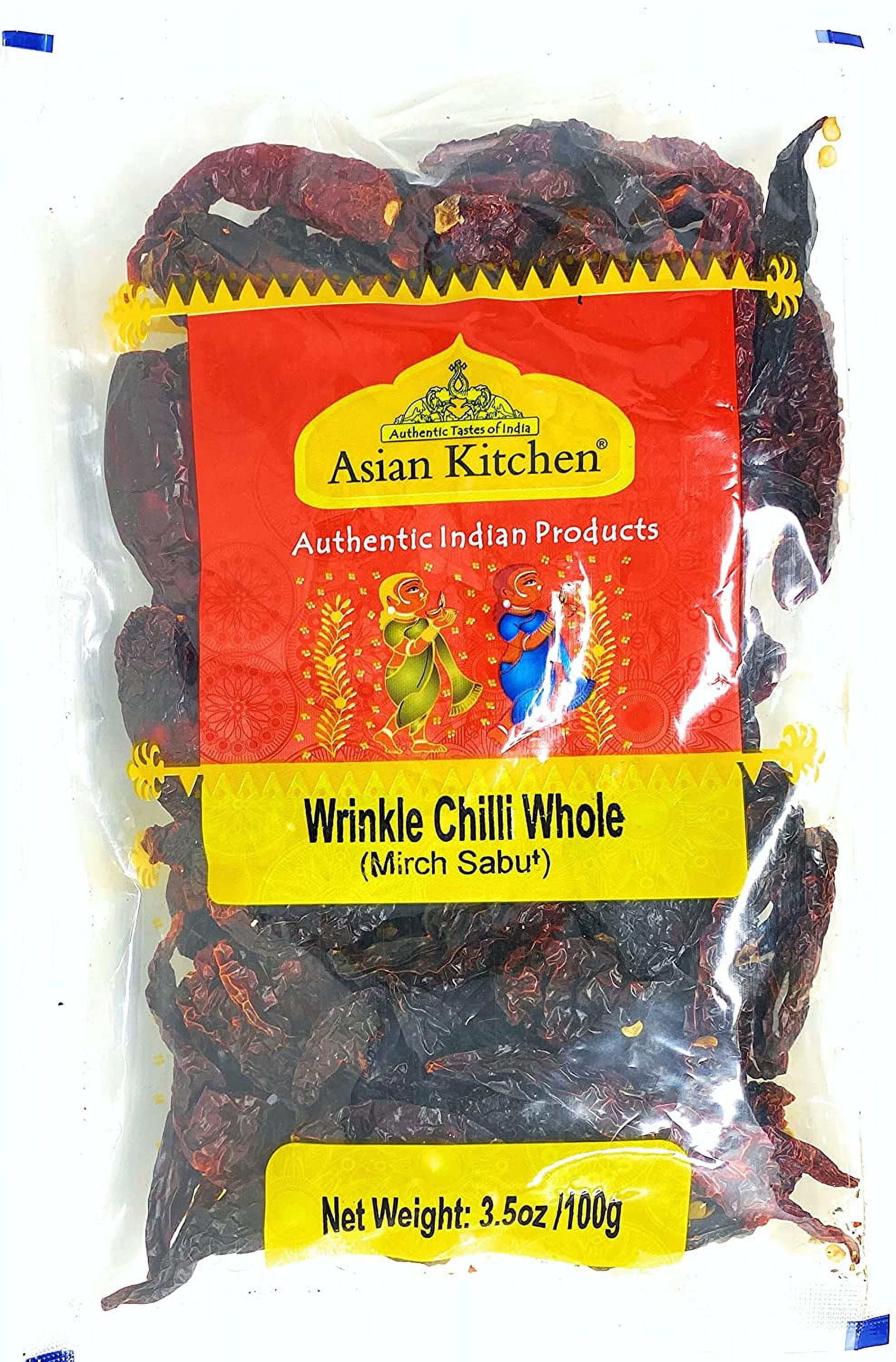 Asian Kitchen Wrinkled Chillies Whole Stemless (Mirch Sabut) 3.5oz ...