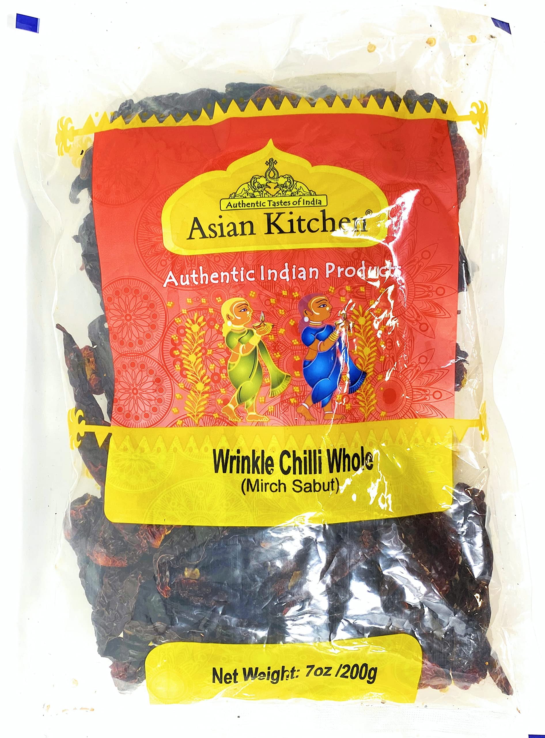 Asian Kitchen Wrinkled Chillies Whole Stemless (Mirch Sabut) 7oz (200g ...