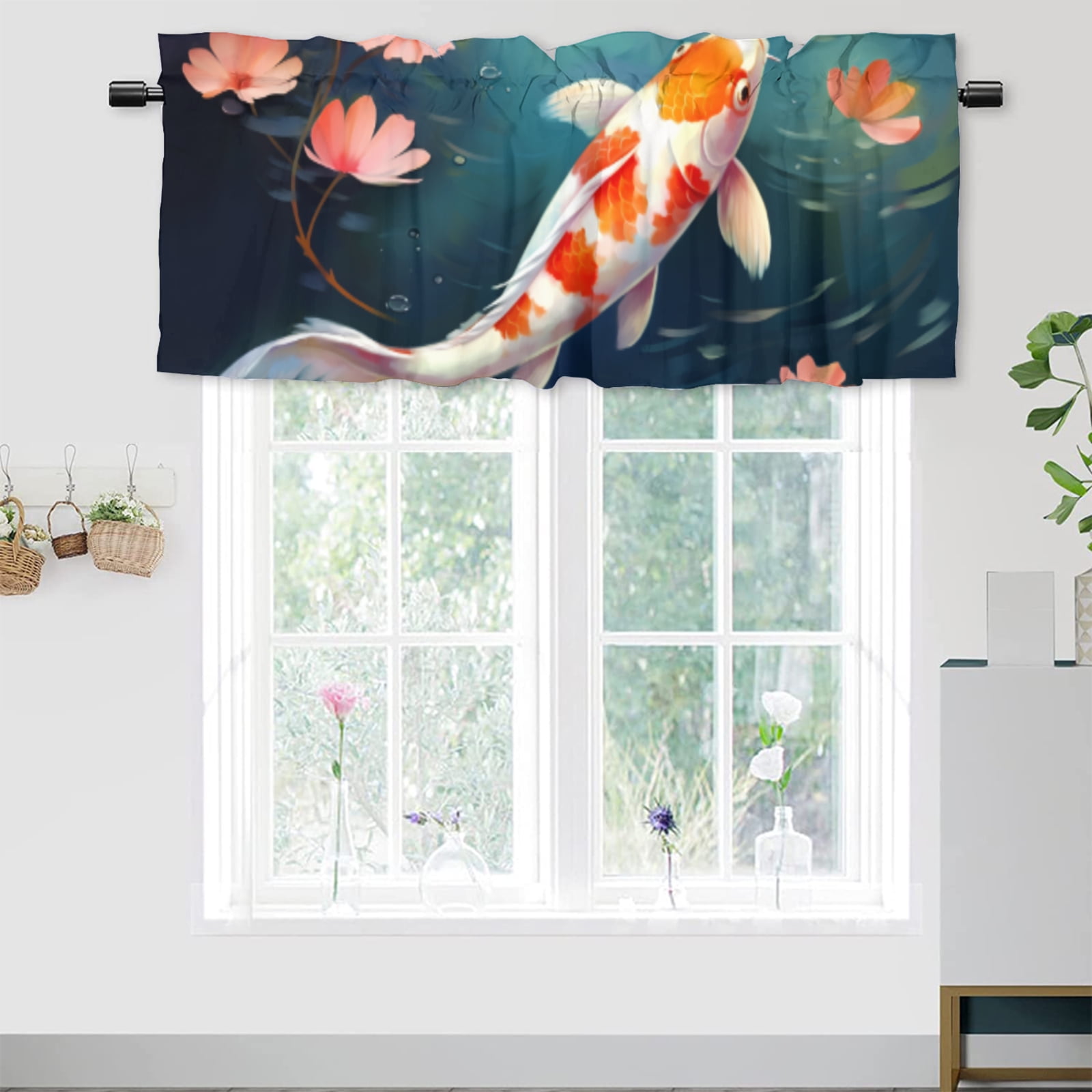 Asian Koi Fish Valance Curtains Japanese Koi Fish Floating Leaves ...