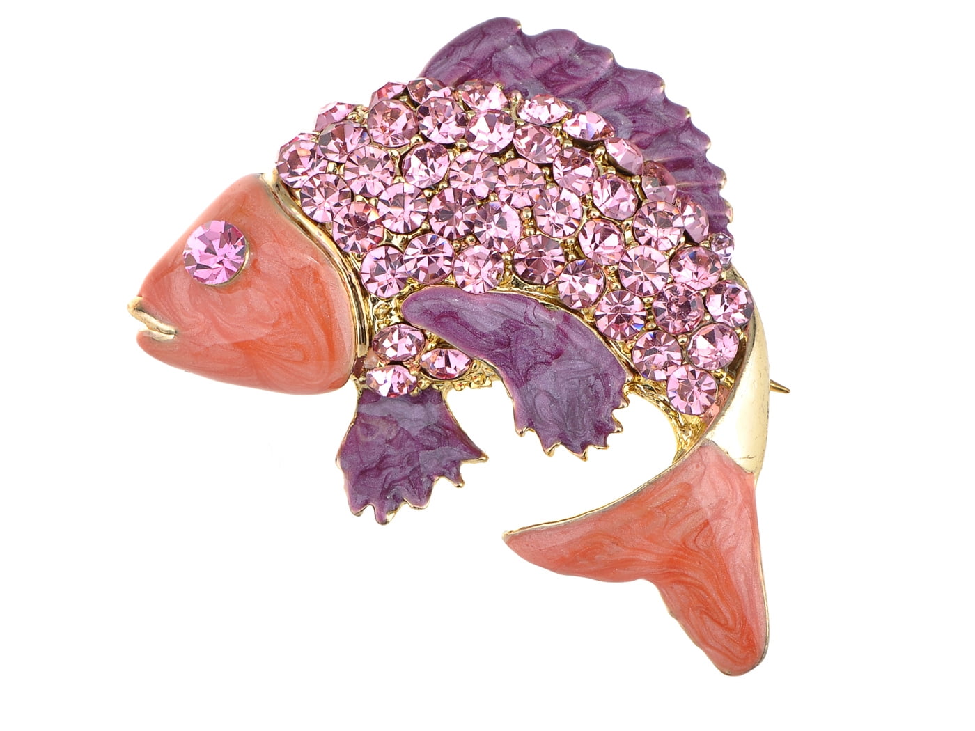 Asian Koi Gold Fish Carp Golden Tone Enamel Rose Pink Crystal ...