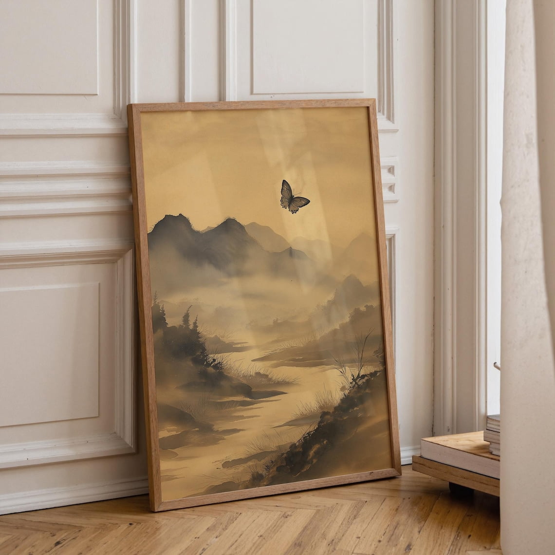 Asian Landscape Butterfly Misty Mountain Japandi Zen Nature Poster ...