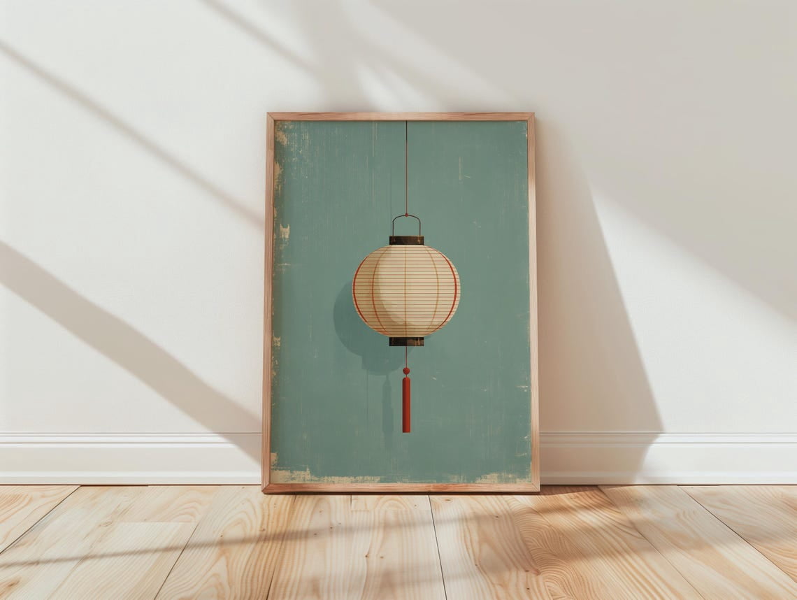 Asian Lantern Vintage Blue Red Wall Art Poster Unframed Paper Print ...