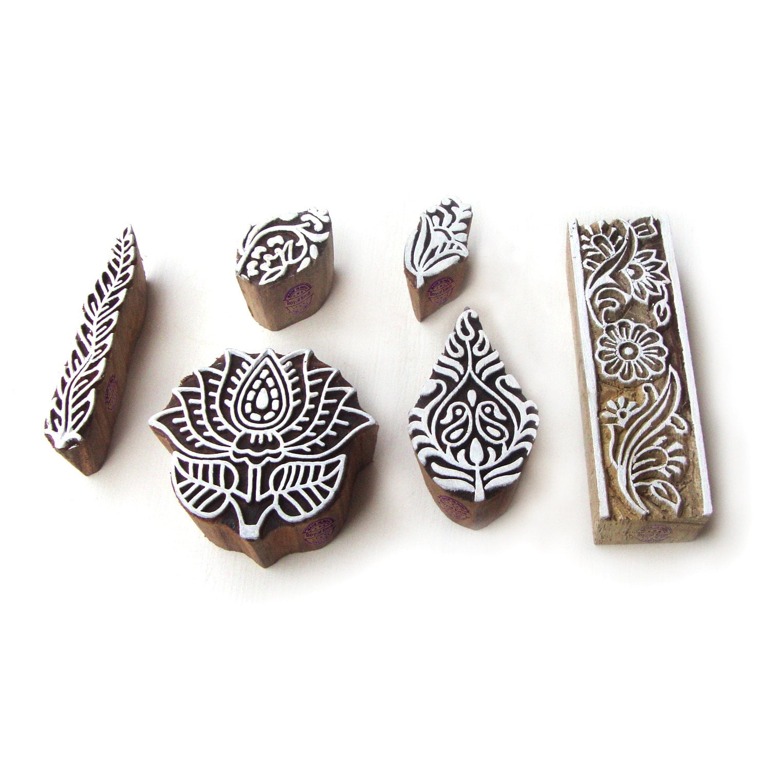 Asian Lotus and Leaf Designs Wood Blocks for Printing (Set of 6 ...