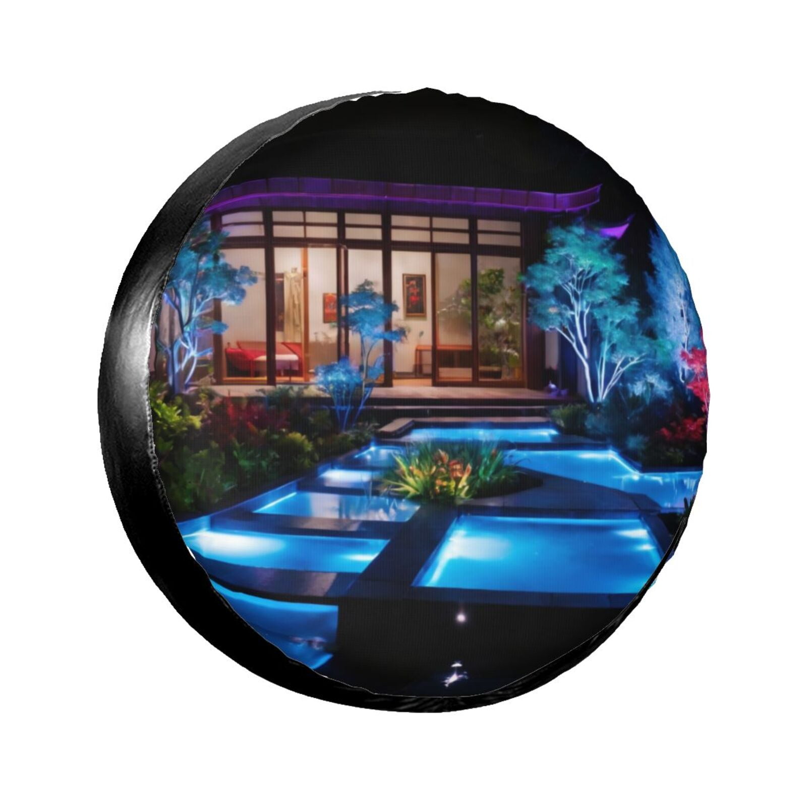 Asian Night Garden Spare Tire Cover Weather Proof Wheel Protector