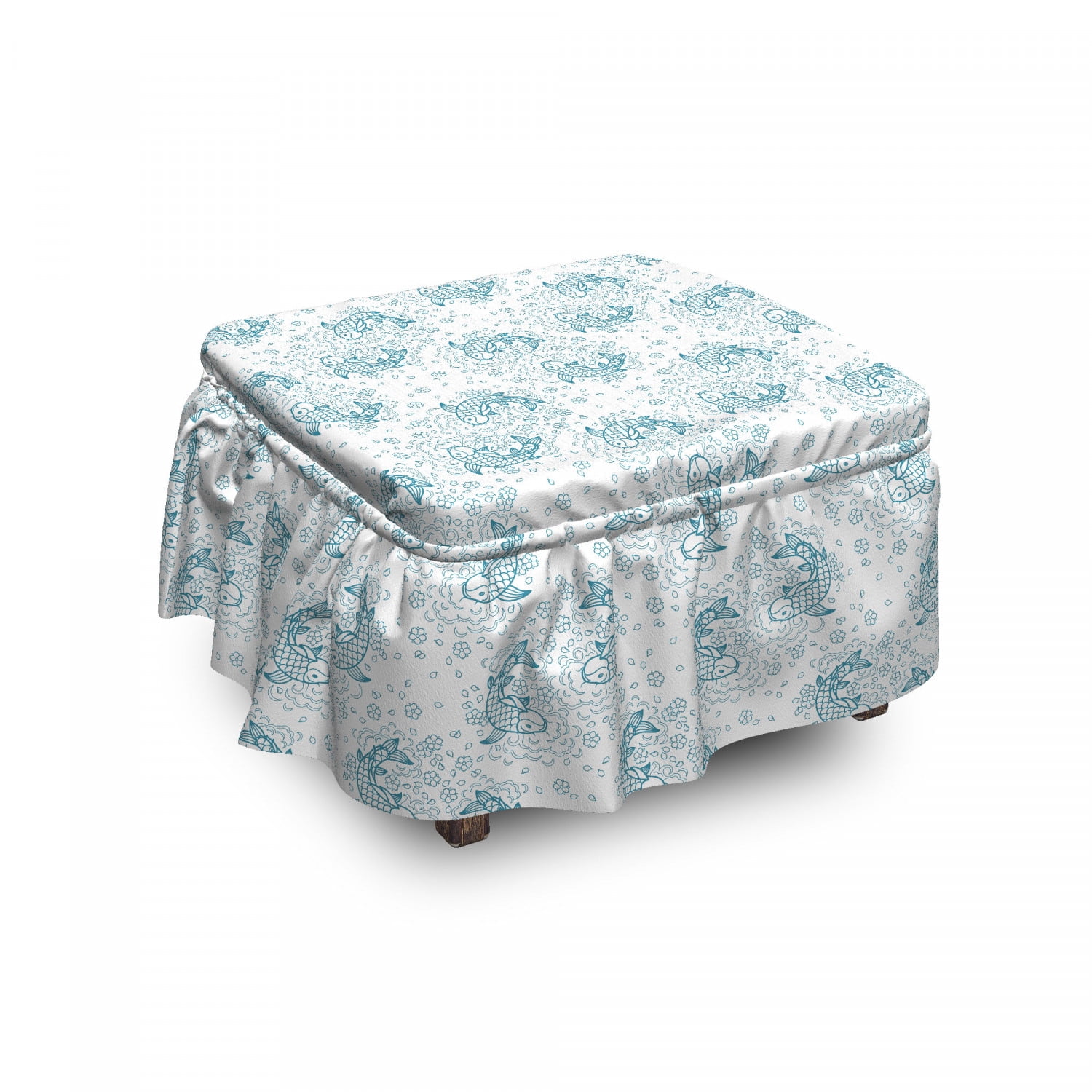 Asian Ottoman Cover, Koi Fishes Sketch Style, 2 Piece Slipcover Set ...