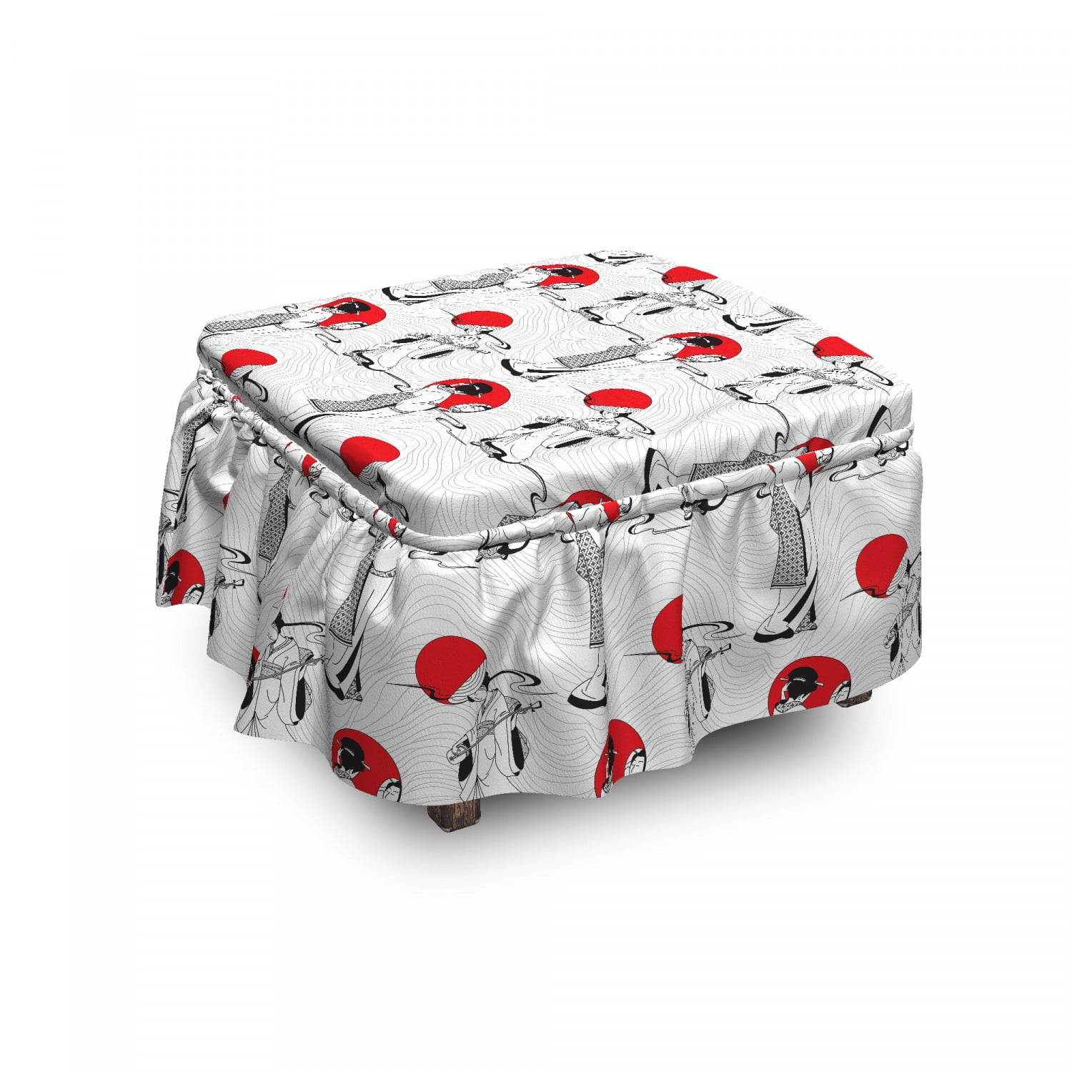 Asian Ottoman Cover, Modern Japanese, 2 Piece Slipcover Set with Ruffle ...