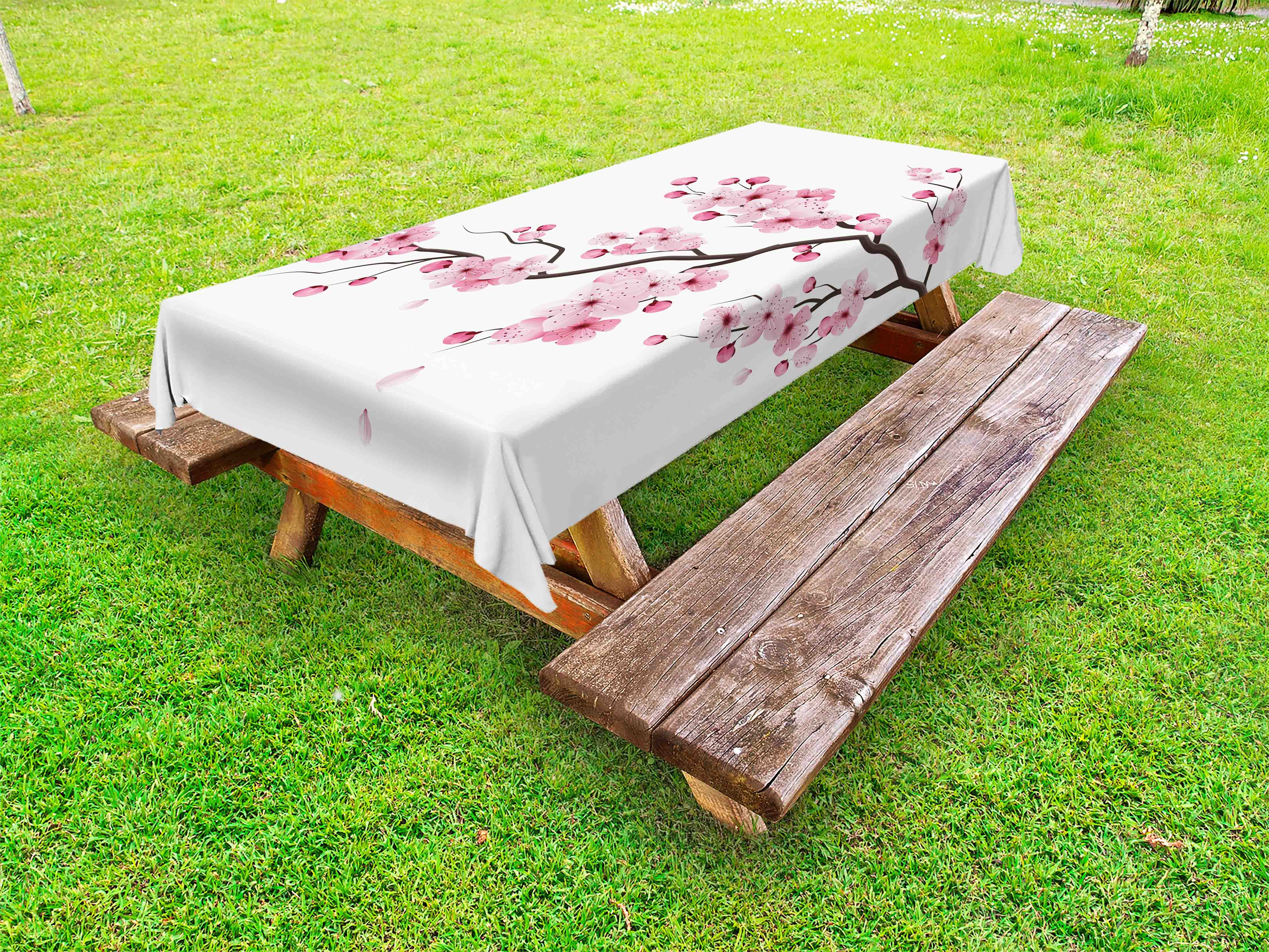 Asian Outdoor Tablecloth, Illustration of Japanese Cherry Branches with ...