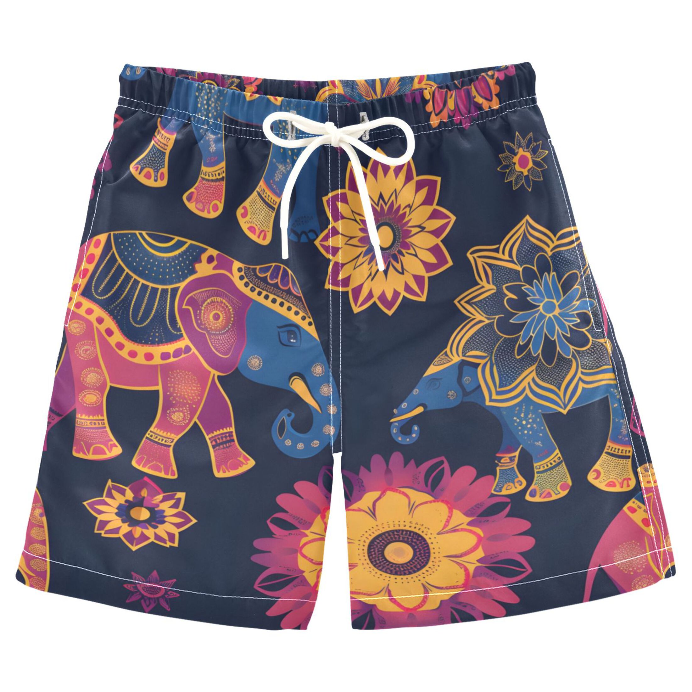 Asian Pattern with Elephants Boys' Beach Pants Board Shorts Swim Trunks ...