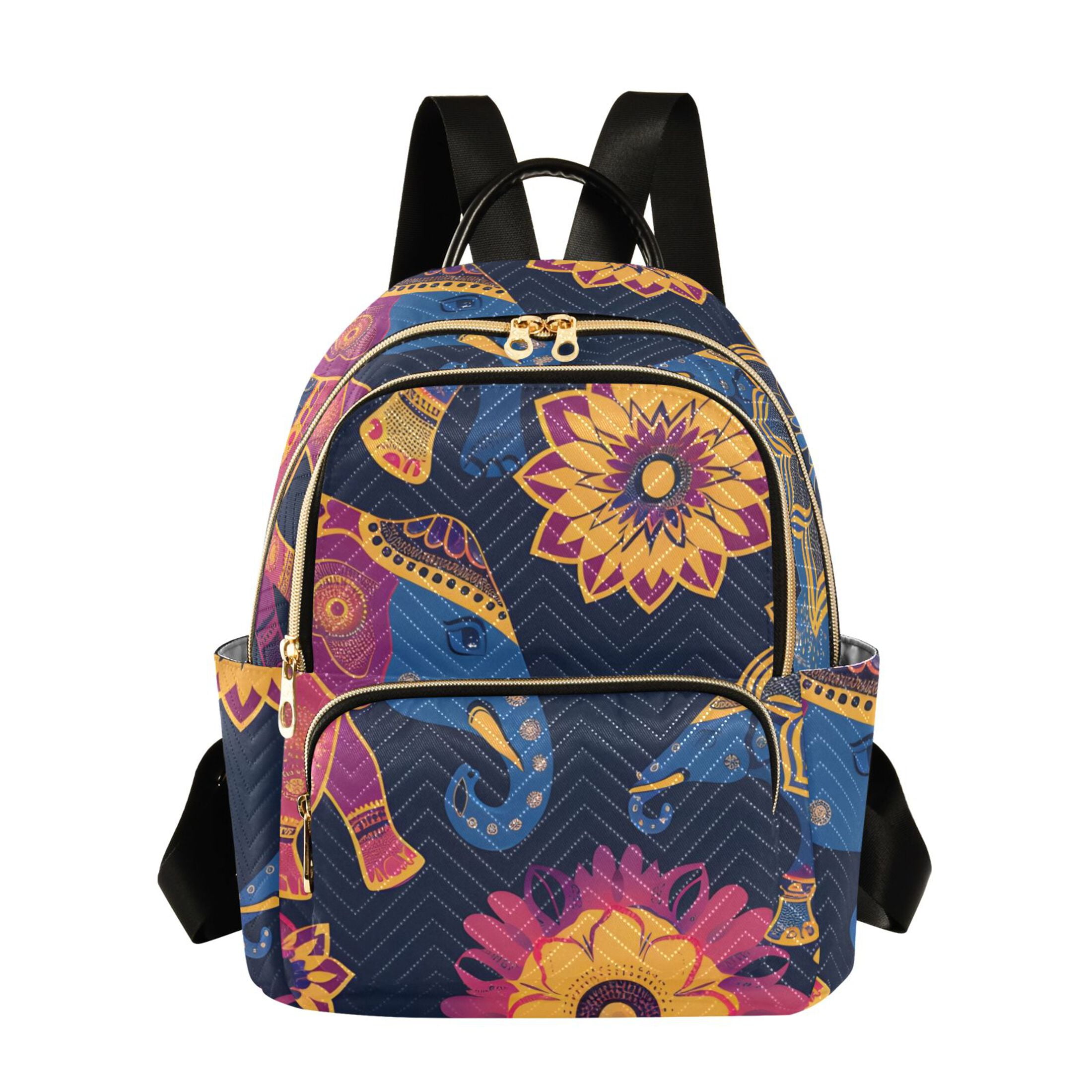 Asian Pattern with Elephants Quilted Backpack Fashion Daypack Commuter ...