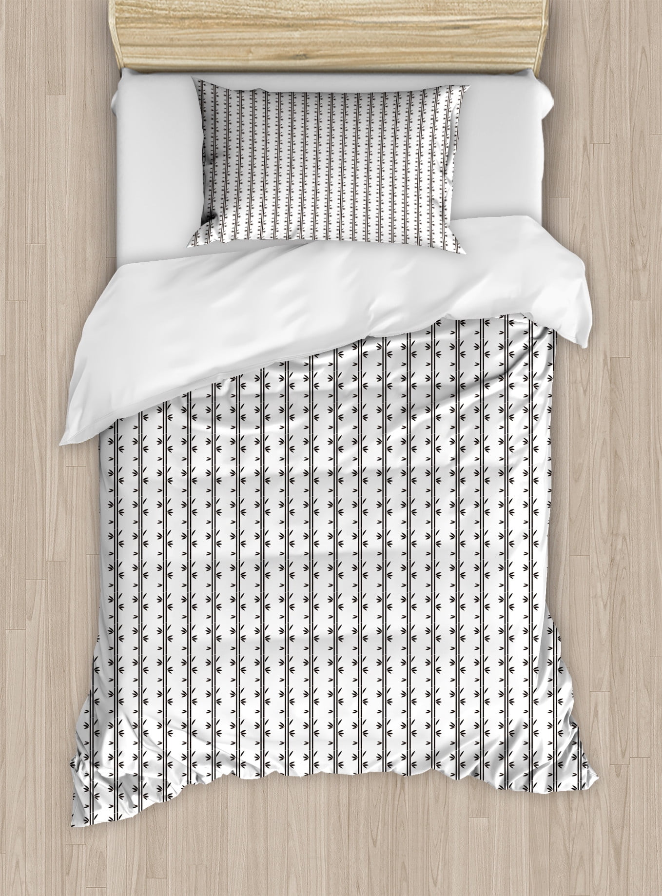 Asian Print Duvet Cover Set, Vertical Simple Pattern with Botanical ...