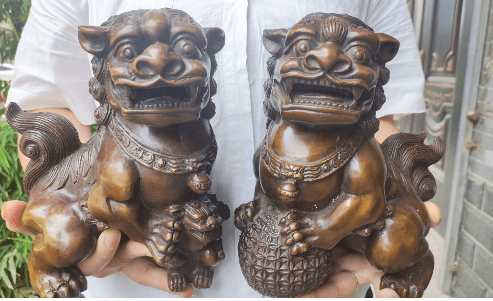 Asian Red Copper Evil Fu Foo Dog Lion Statue Pair Signed,Old Antiques ...