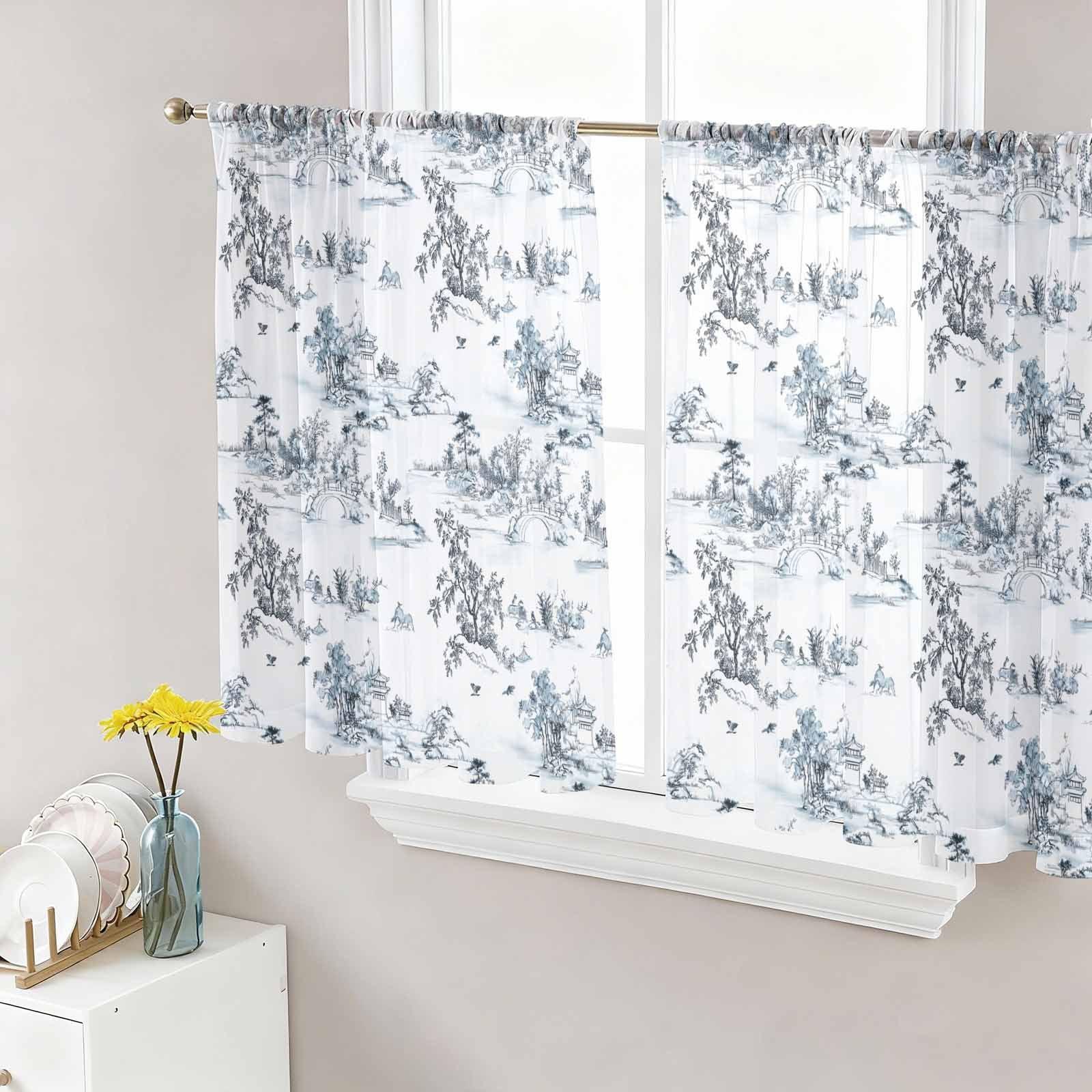 Asian Semi Sheer Curtains 54 Inch Length 2 Panels Set, Oriental Chinese ...