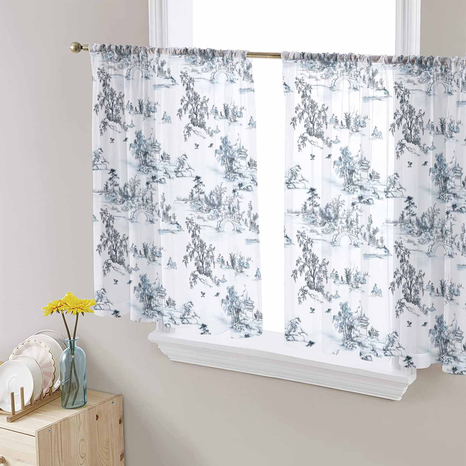 Asian Sheer Curtains 45 Inch Length 2 Panels Set for Living Room ...