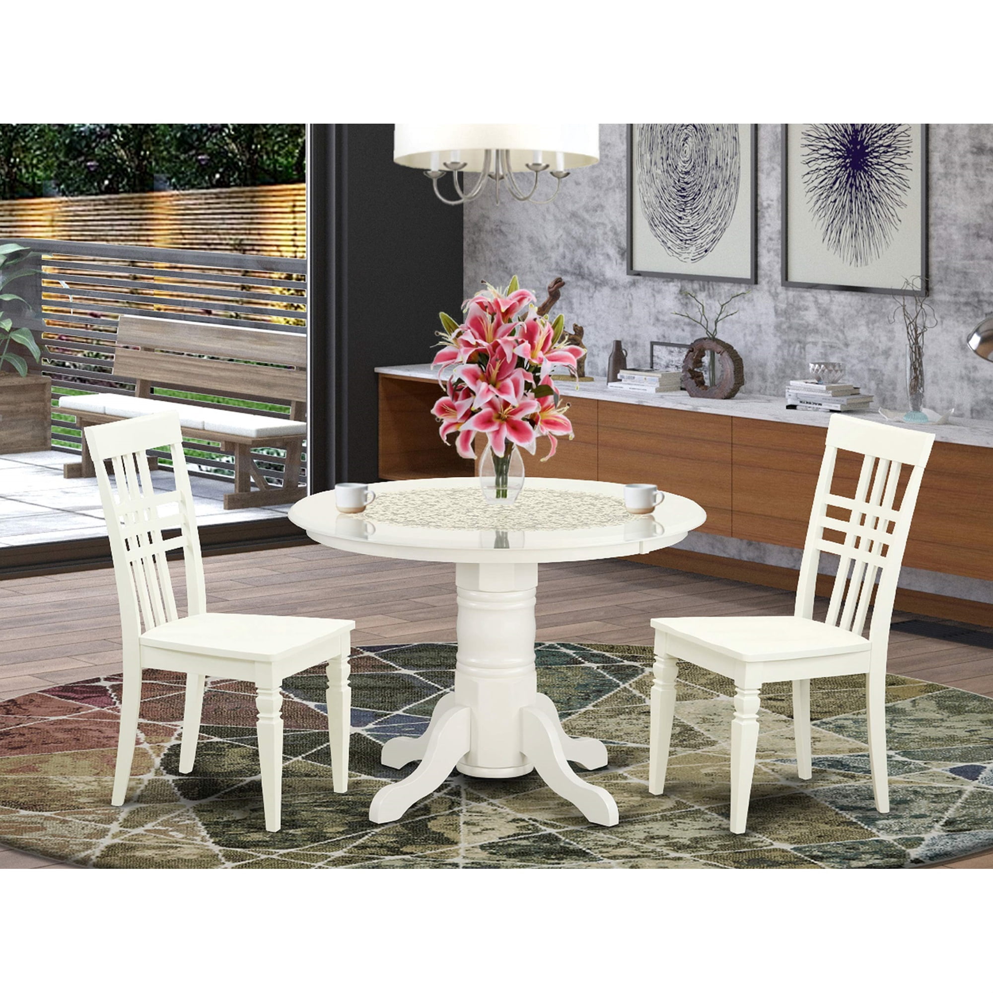 Asian Solid Wood Round Kitchen Table Set with 2 Chairs - Traditional ...