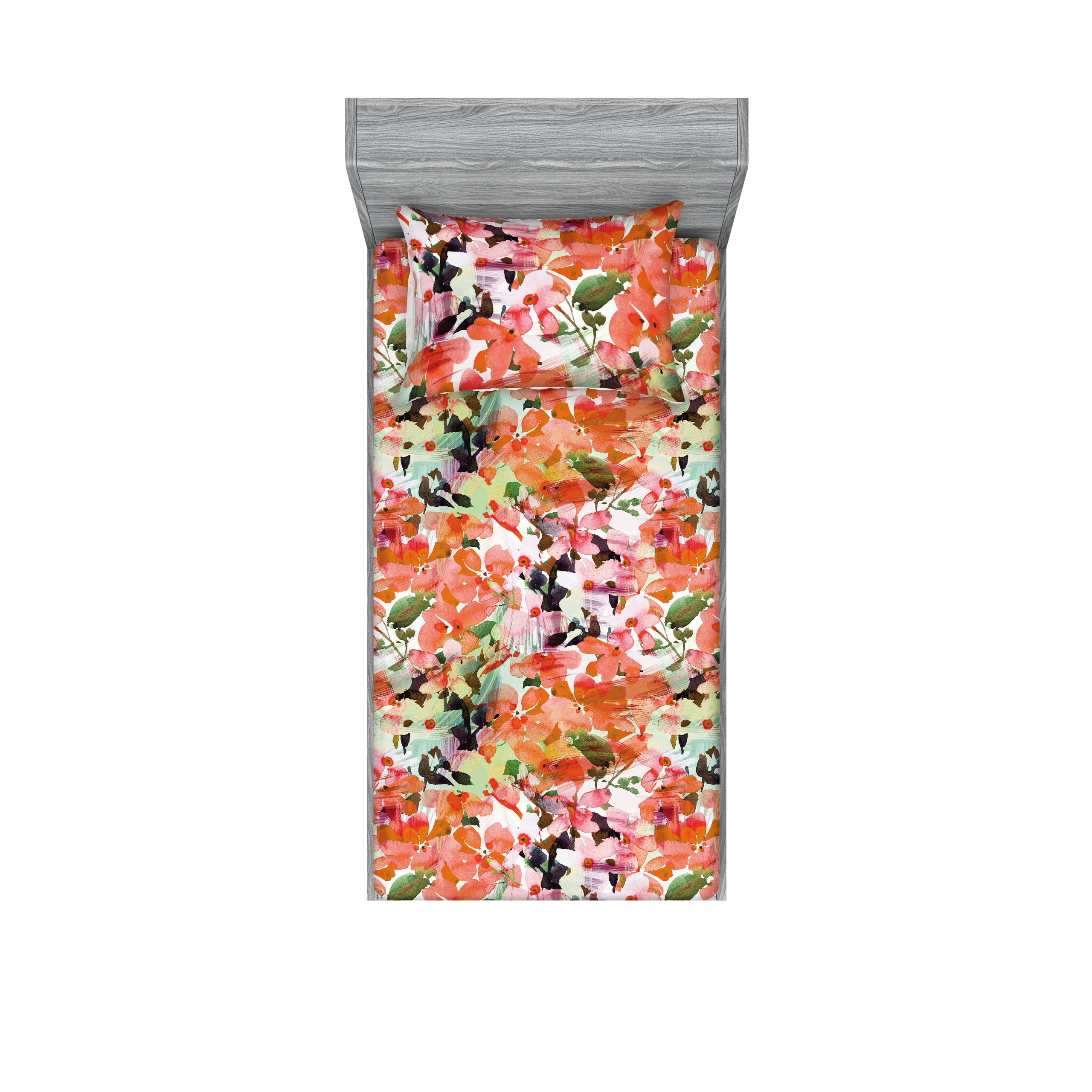 Asian Spring Fitted Sheet & Pillow Sham Set, Watercolor Cherry Blossom ...