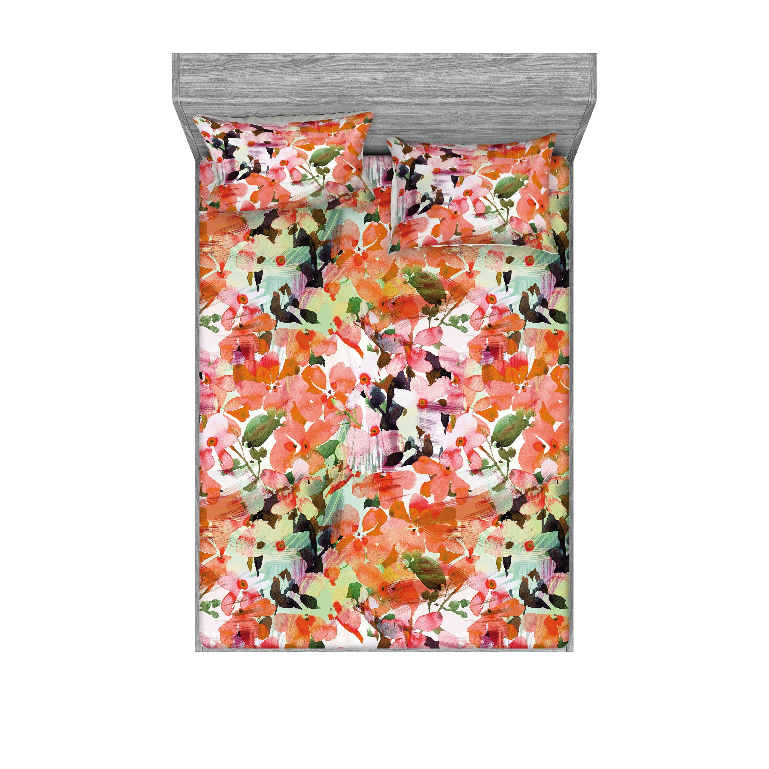 Asian Spring Fitted Sheet & Pillow Sham Set, Watercolor Cherry Blossom ...
