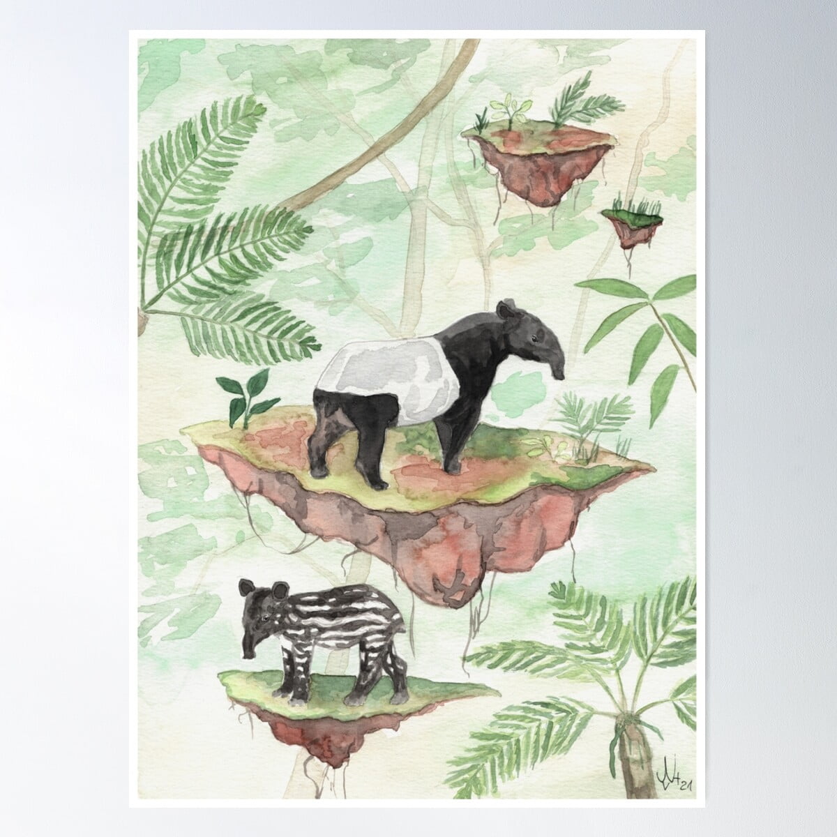 Asian Tapir Watercolor Poster Wall Art, Modern Wall Decor For Living ...