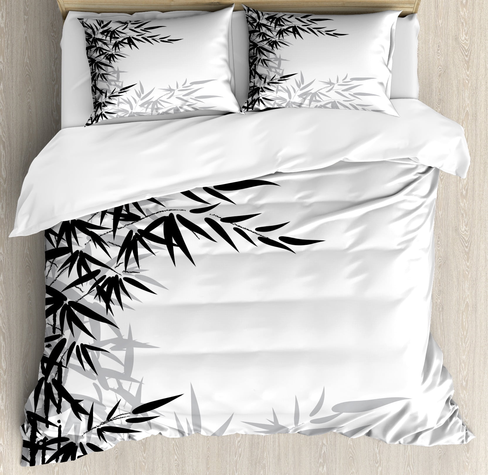Asian Themed Duvet Cover Set, Asian Boho Feel Monochrome Leaf ...