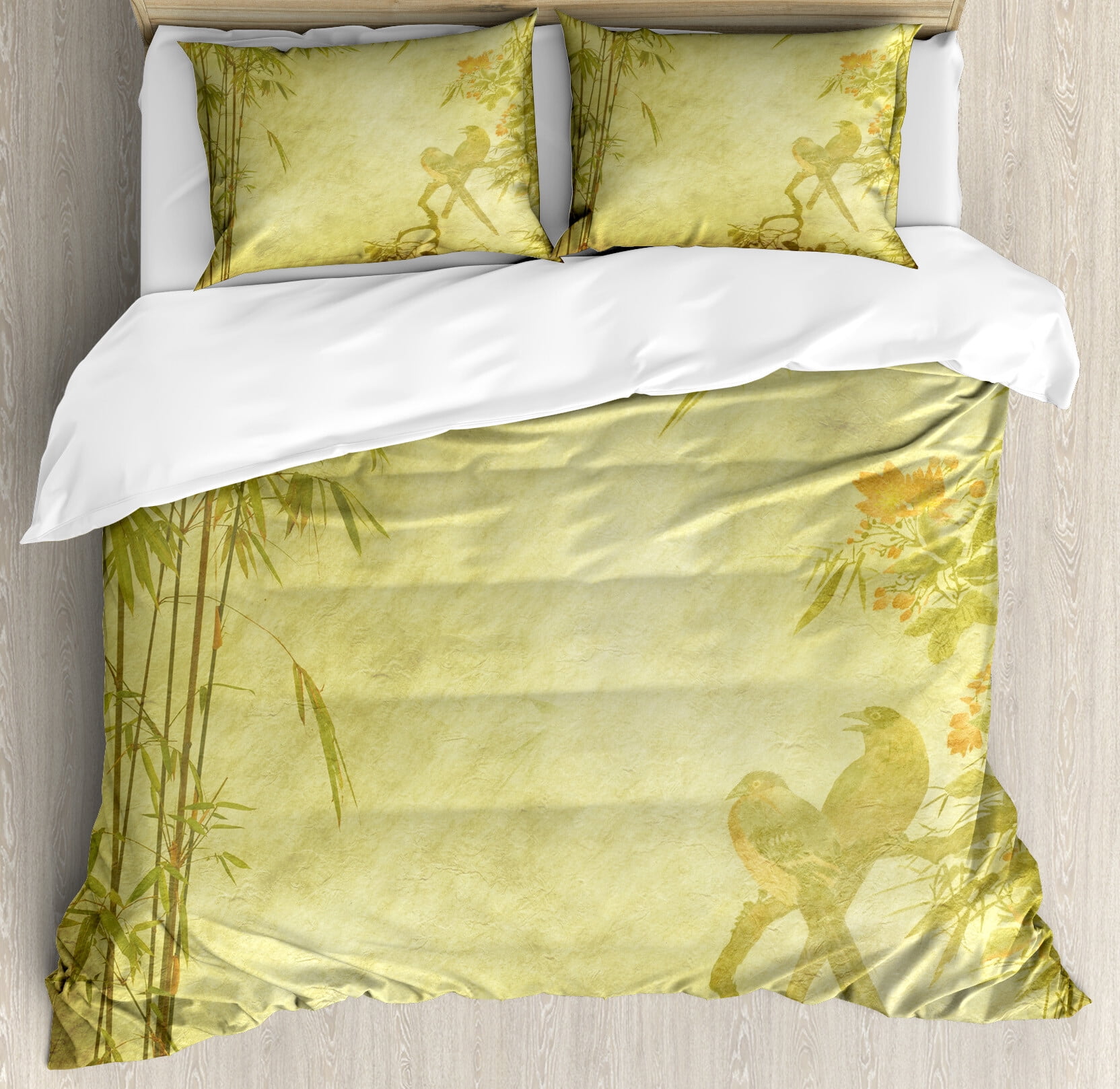 Asian Themed Duvet Cover Set, Silhouettes of Birds on the Branch Twig ...