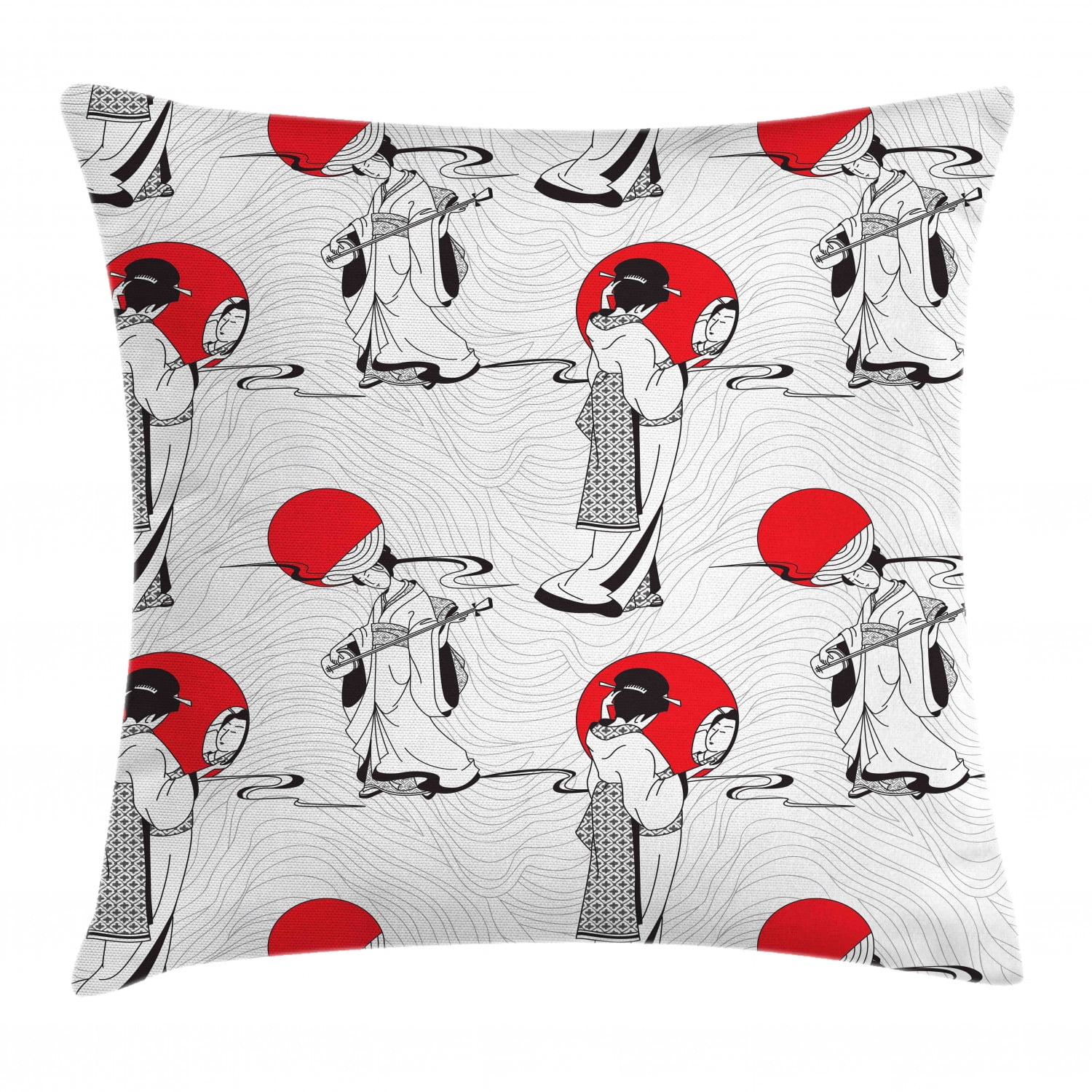 Asian Throw Pillow Cushion Cover, Japanese Geisha Girl with Traditional ...