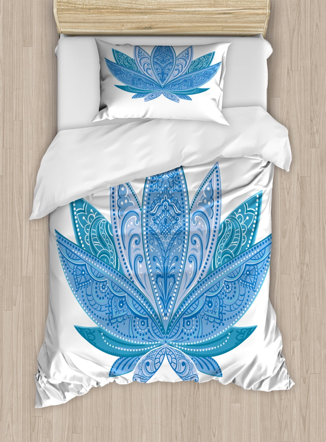 Asian Twin Size Duvet Cover Set, Zen Design with Paisleys and Swirls on ...