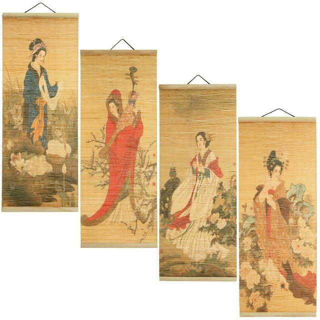 Oriental Art - Asian Wall Decor: 4 Pack Bamboo Scrolls, Chinese ...