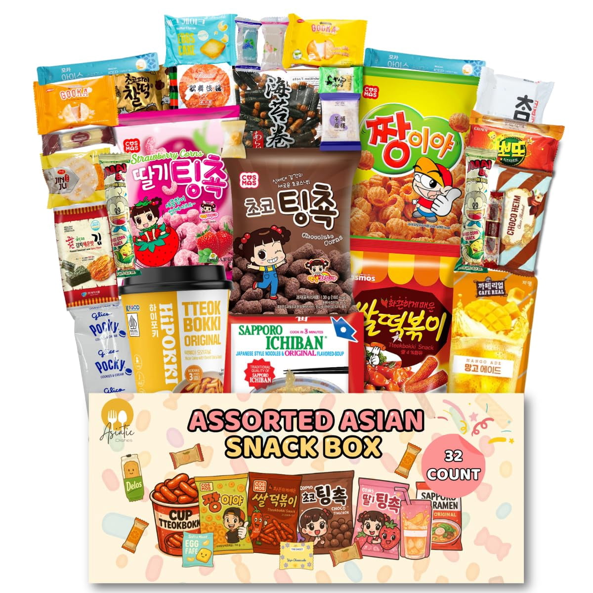 Asiatic Dishes Japanese and VTF5 Korean Snack Box - 32 Pack with Ramen ...