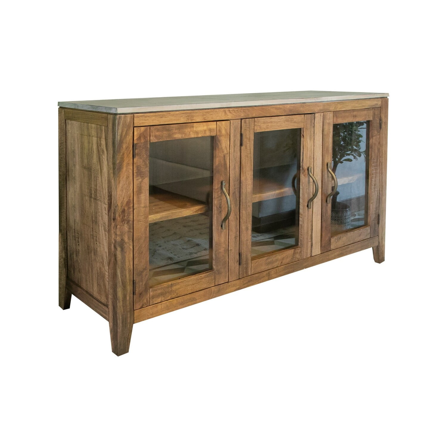 Asic 57 Inch Sideboard Console Cabinet - Glass Doors - Rustic Brown ...