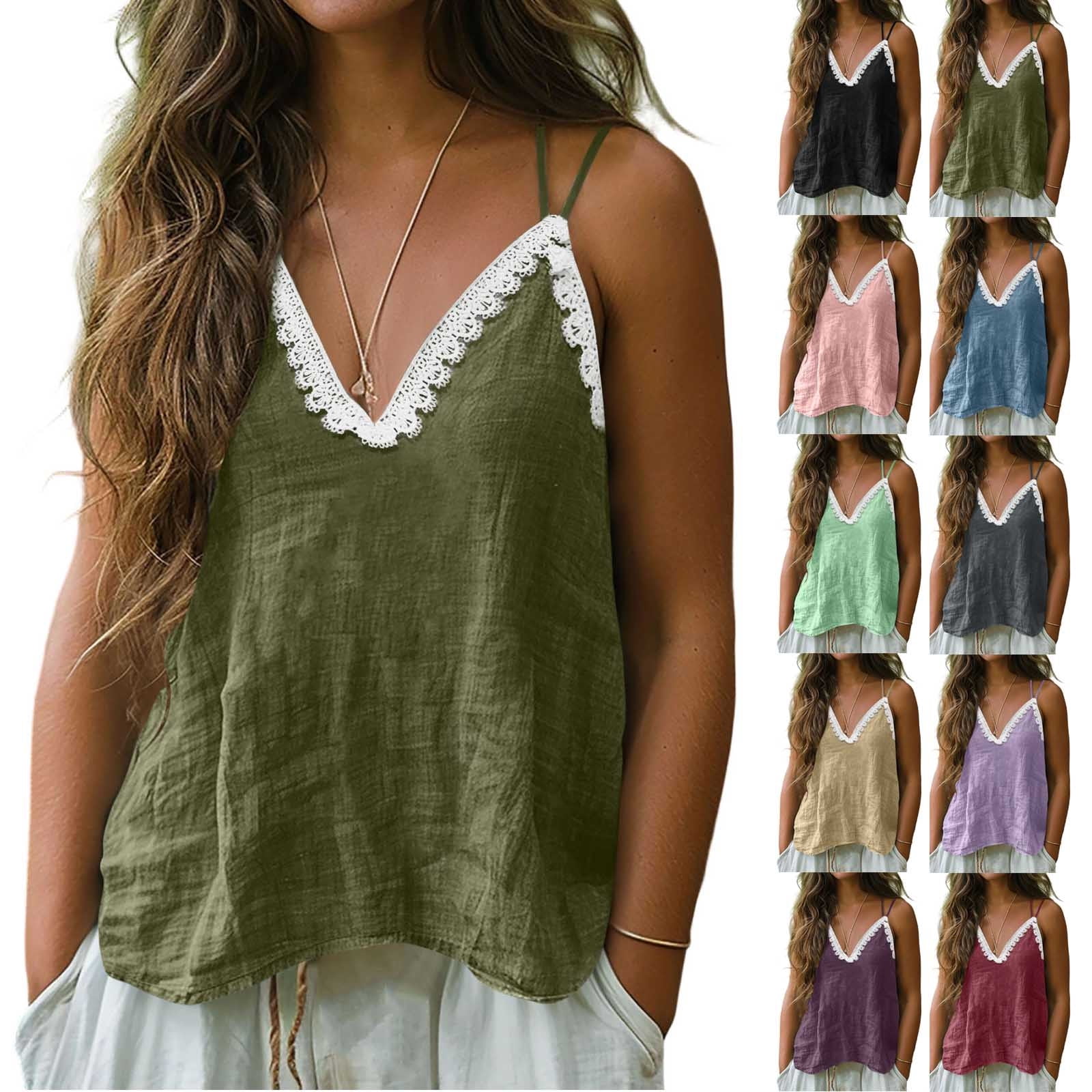 Asirexll Tops for Women Trendy Fashion Lace V-Neck Sleeveless Strap ...