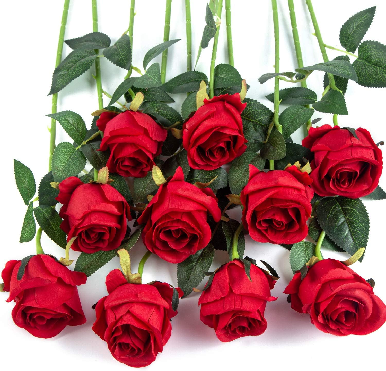 Asisol 12PCS Artificial Rose Flowers Long Stem Fake Flowers Silk Roses for DIY Wedding Bouquet ...