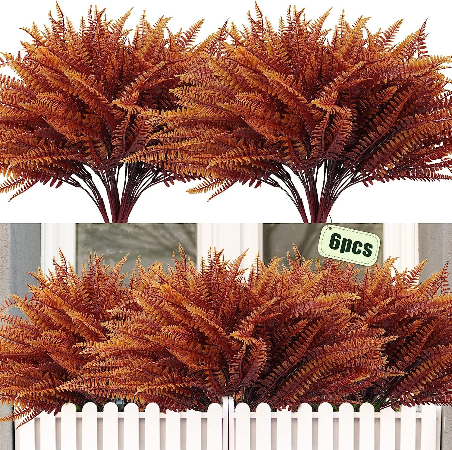 Asisol 4Pcs Artificial Boston Fern Plants Outdoor UV Resistant Artificial Shrubs Greenery Fake ...