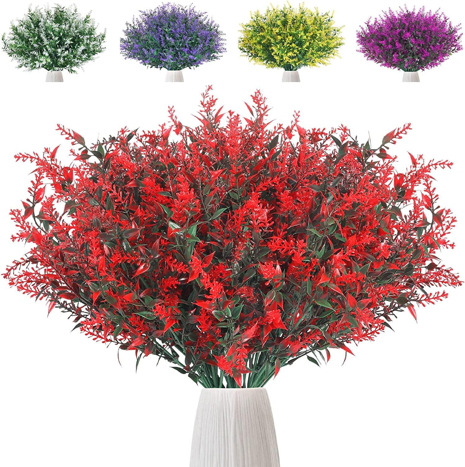 Asisol 8 Bundles Artificial Flowers Fake Greenery Lavender Shrubs Bouquets UV Resistant ...