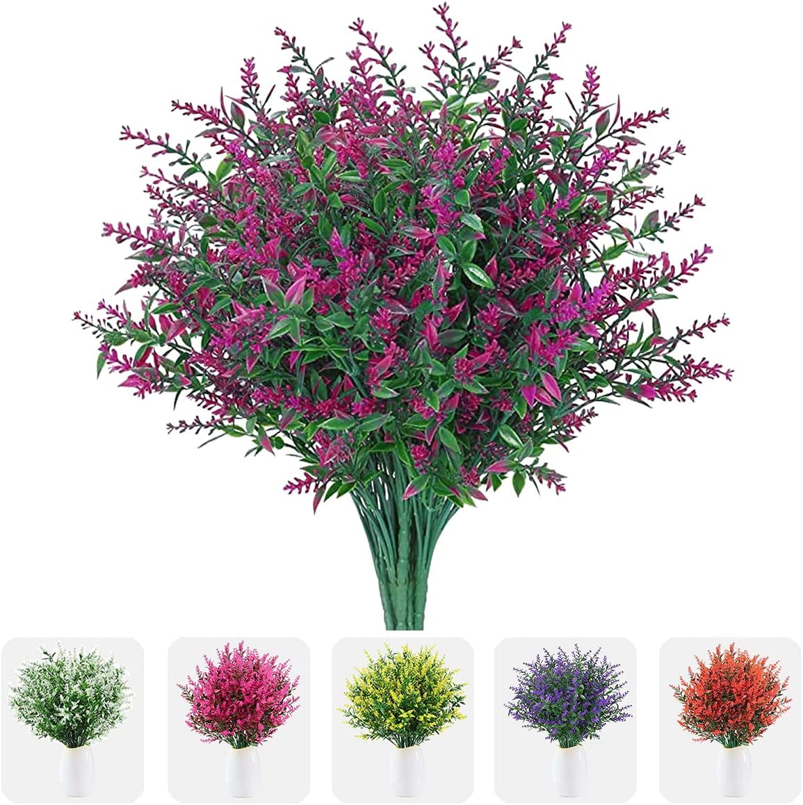 Asisol 8 Bundles Artificial Flowers Fake Outdoor Plants Faux UV Resistant Lavender Flower ...