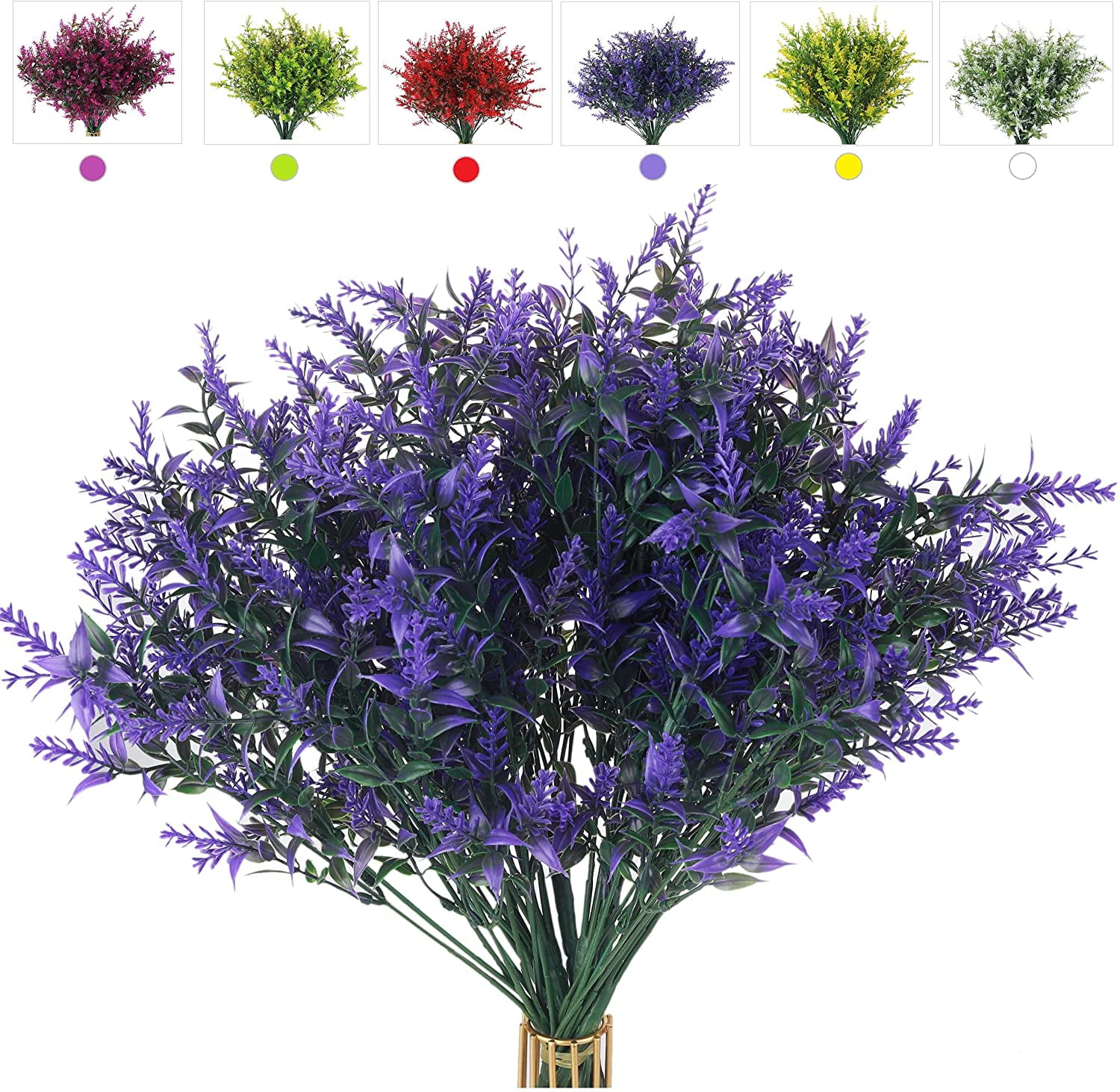 Asisol 8 Bundles Artificial Lavender Flowers Outdoor Fake Plants UV Resistant Plants Faux ...