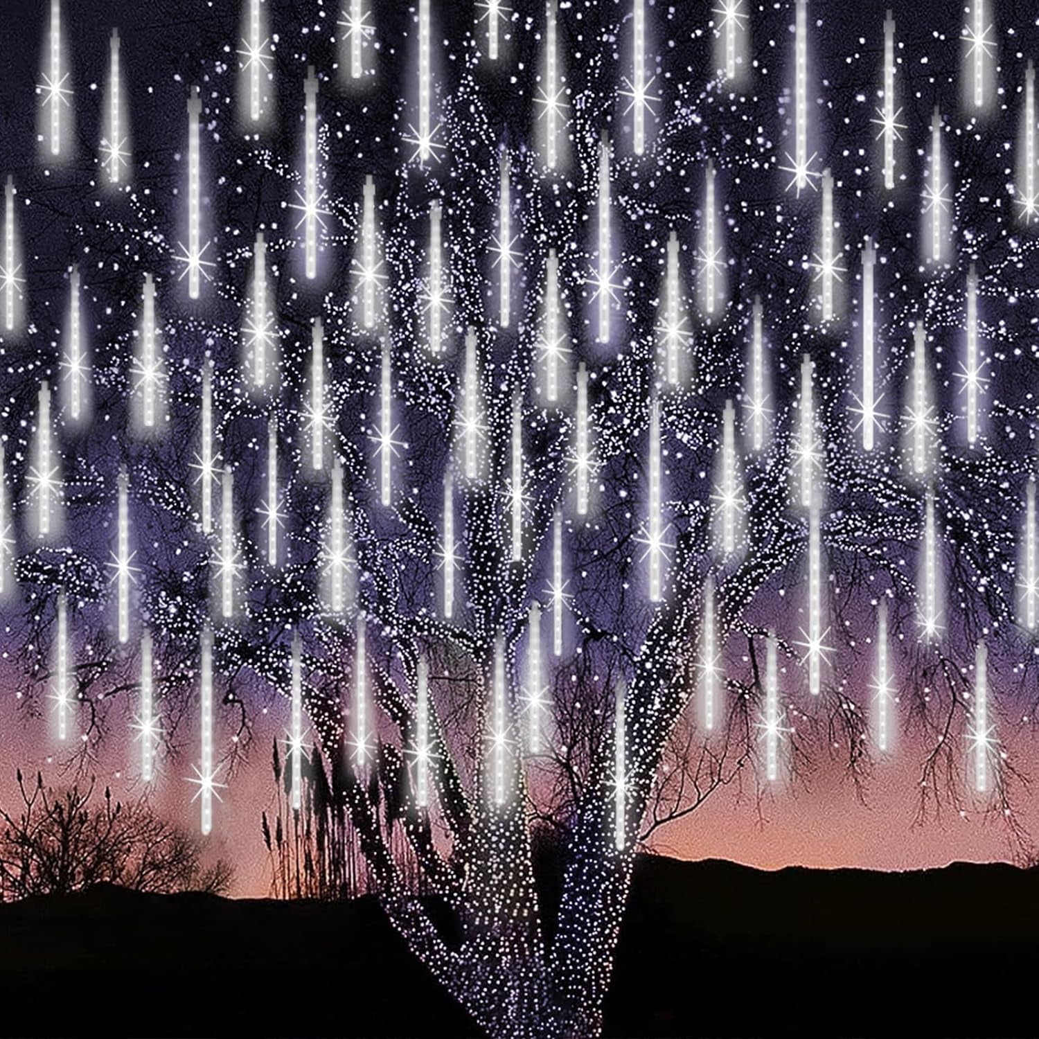 Asisol Christmas Meteor Shower Lights Outdoor, 12 inch 8 Tube 192 LEDs ...