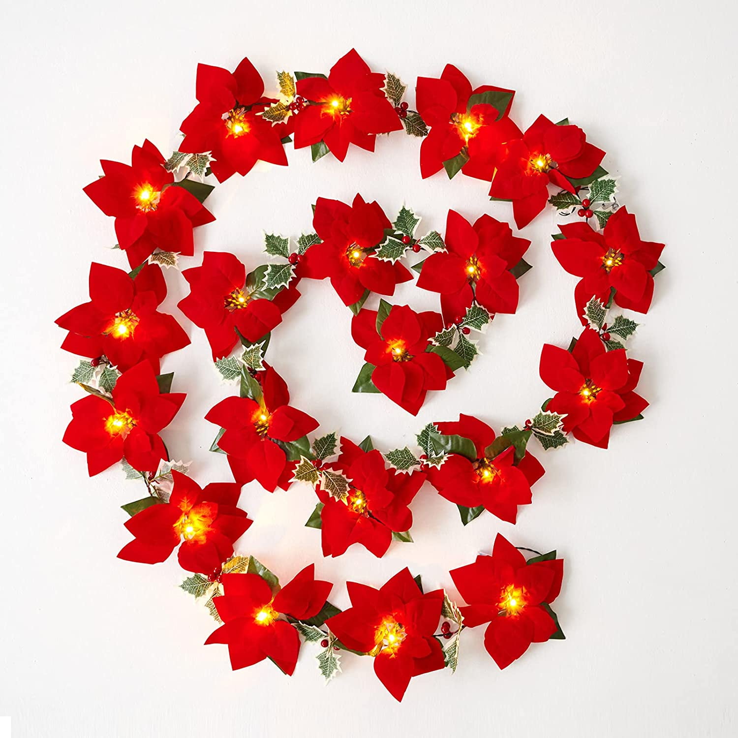 Brylanehome Christmas Pre-Lit Poinsettia Garland Christmas Garland at ... Brylanehome Christmas Pre-Lit Poinsettia Garland Christmas Garland at ...