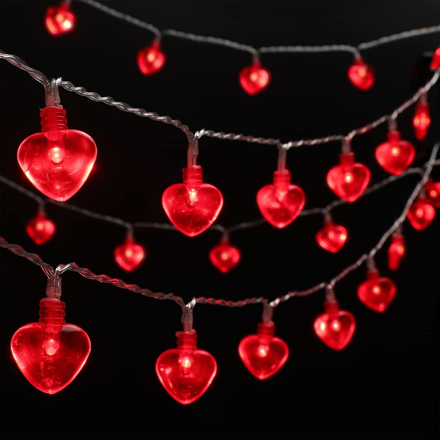 Asisol Red Heart Shaped Fairy String Lights 10ft 20 LEDs Battery ...