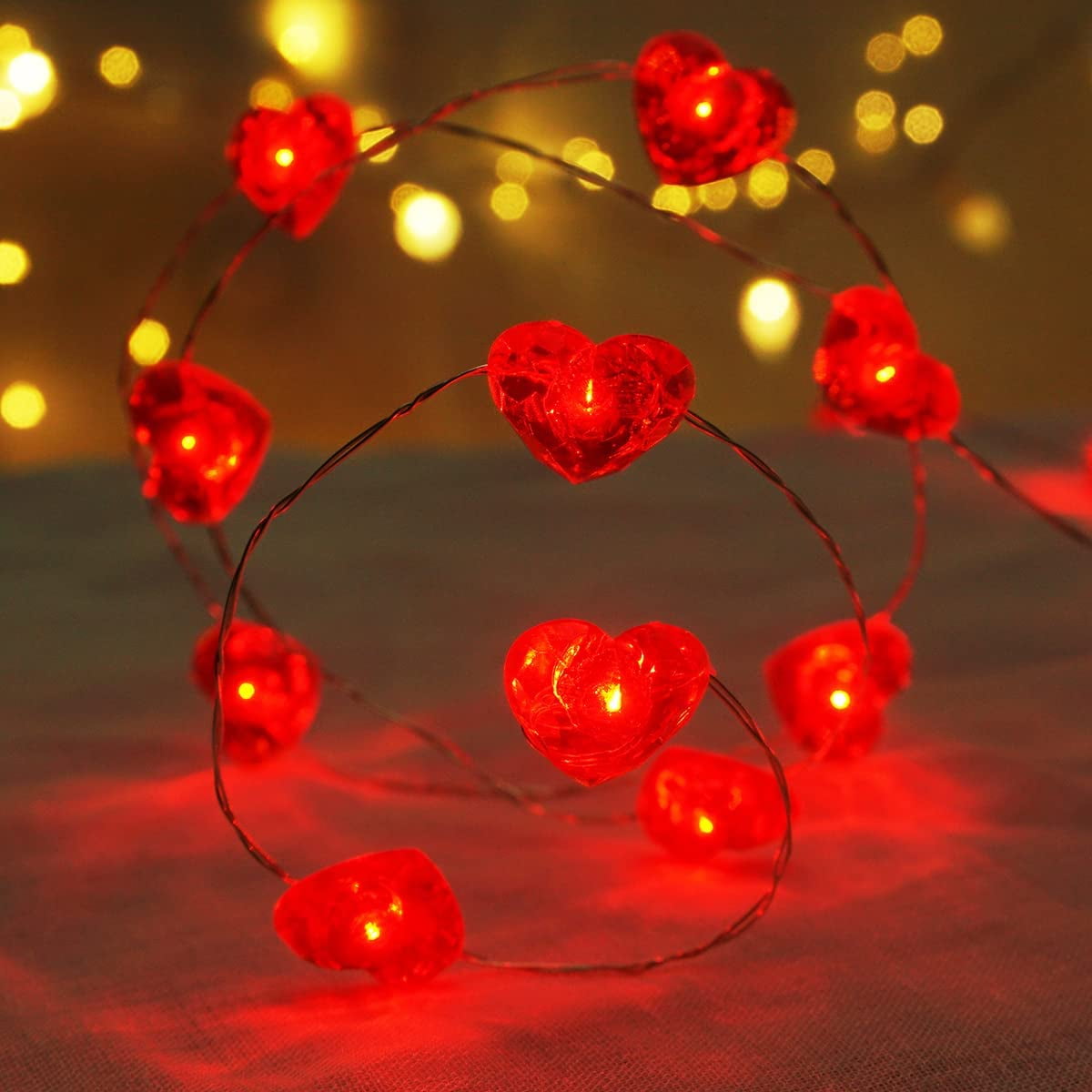 Asisol Red Heart String Lights, 16.5ft 50 LED Battery Operated Heart ...