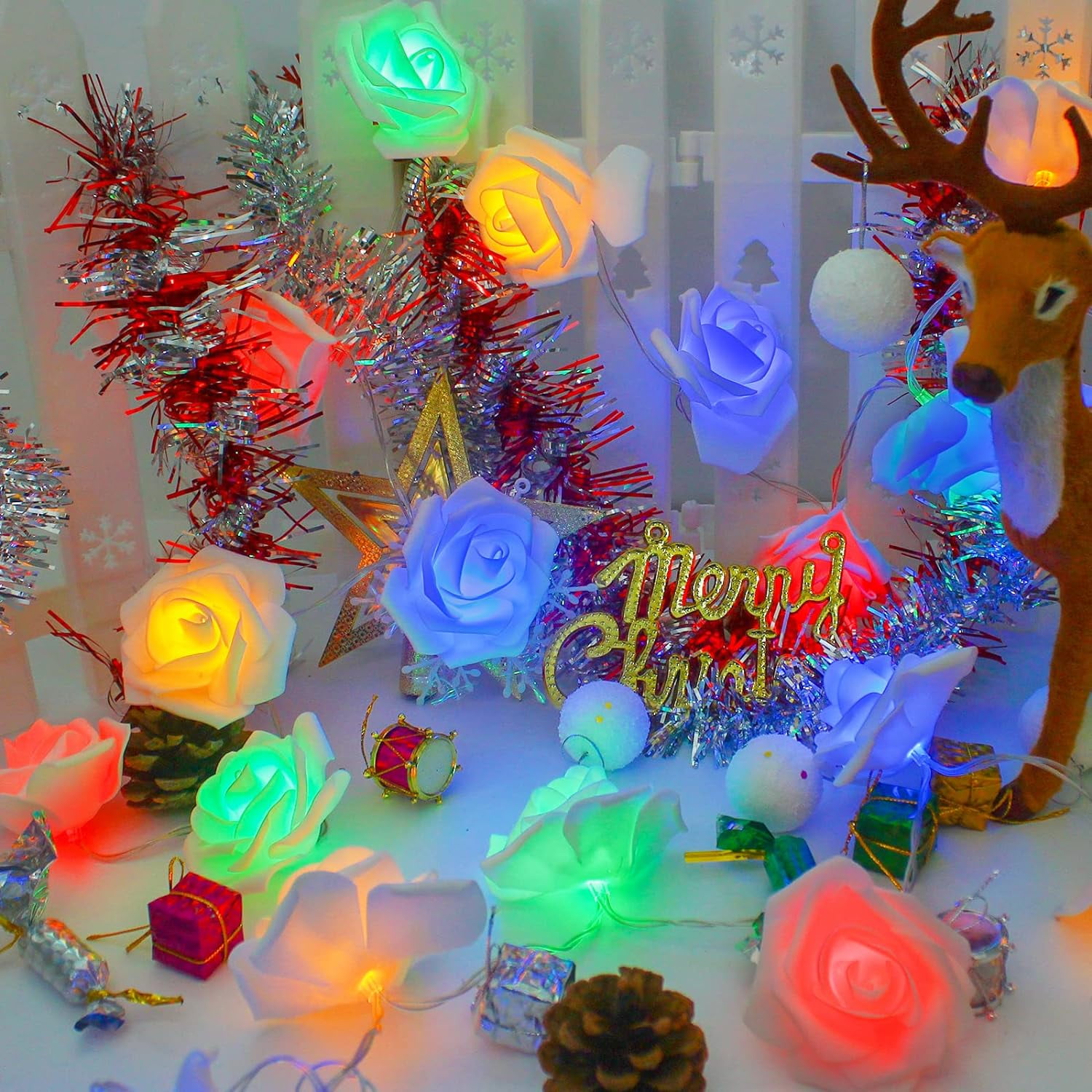 Asisol Rose String Lights Indoor Outdoor 6.5ft 20 LED Battery Operated ...