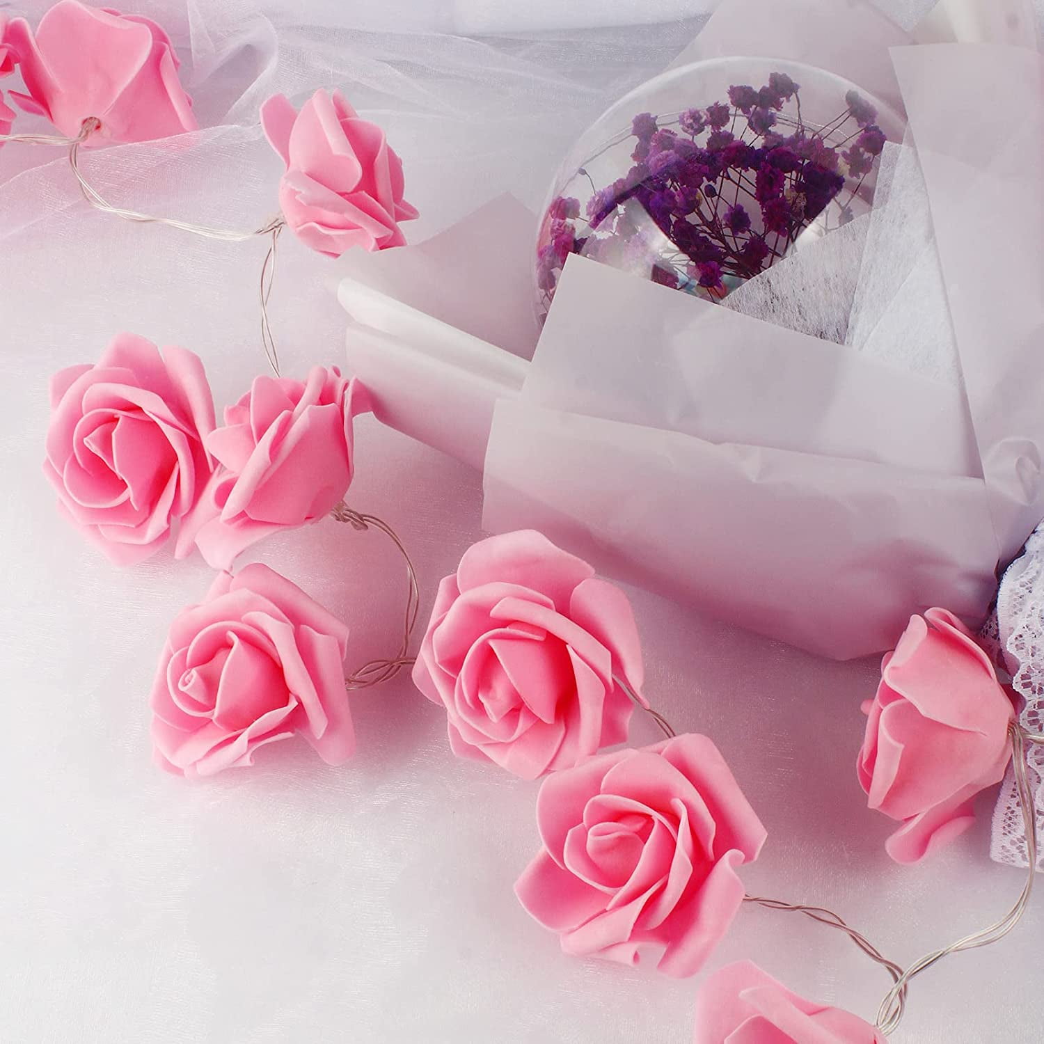 Asisol Rose String Lights Indoor Outdoor 6.5ft 20 LED Battery Operated ...