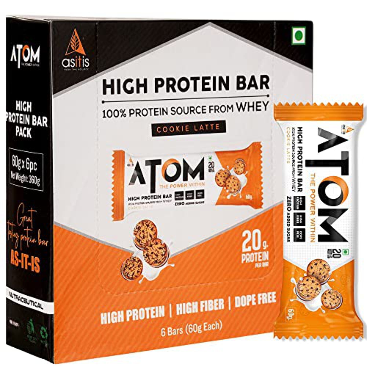 Asitis ATOM High Protein Bar | 20g Protein | Pack of 6 (60g x 6 ...