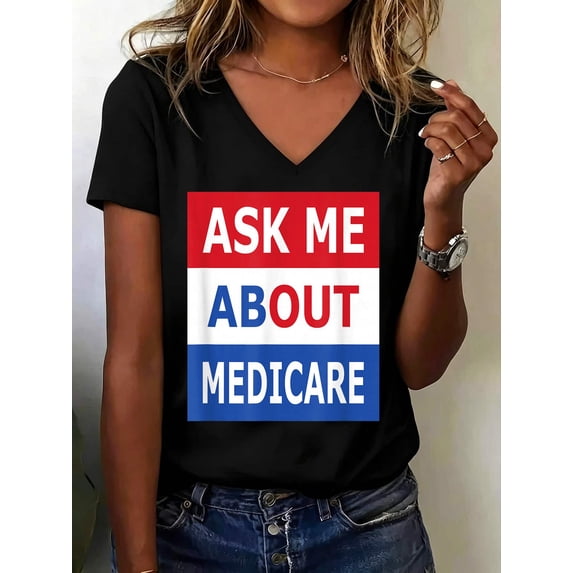 Ask Me About Medicare Insurance Agent Broker V Neck T-Shirt Cotton ...