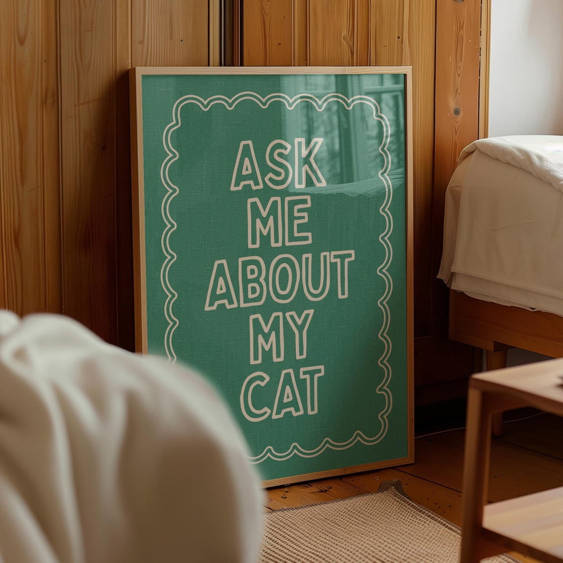 Ask Me About My Cat Animal Lover Typography Pet Owner Wall Art Decor ...