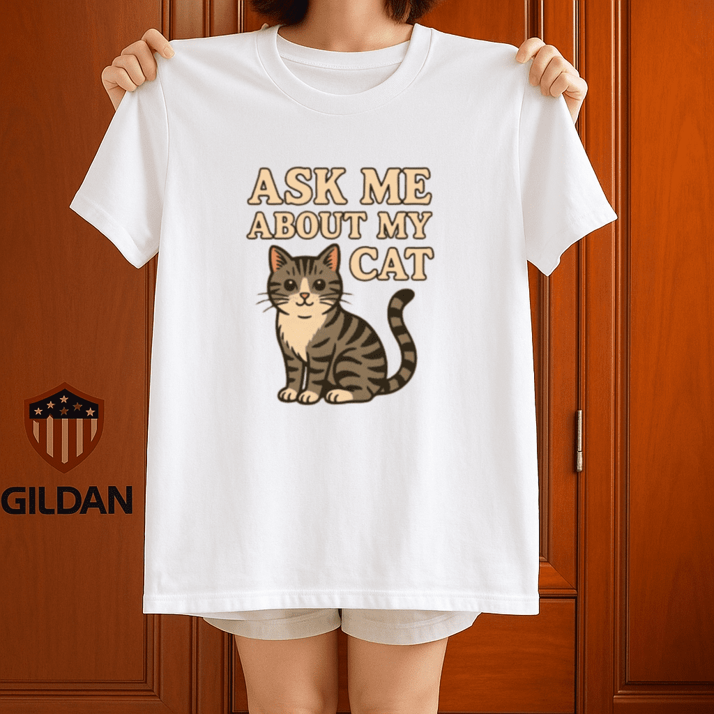 Ask Me About My Cat Funny Shorthair Tabby Feline Pet Animal Retro Shirt ...