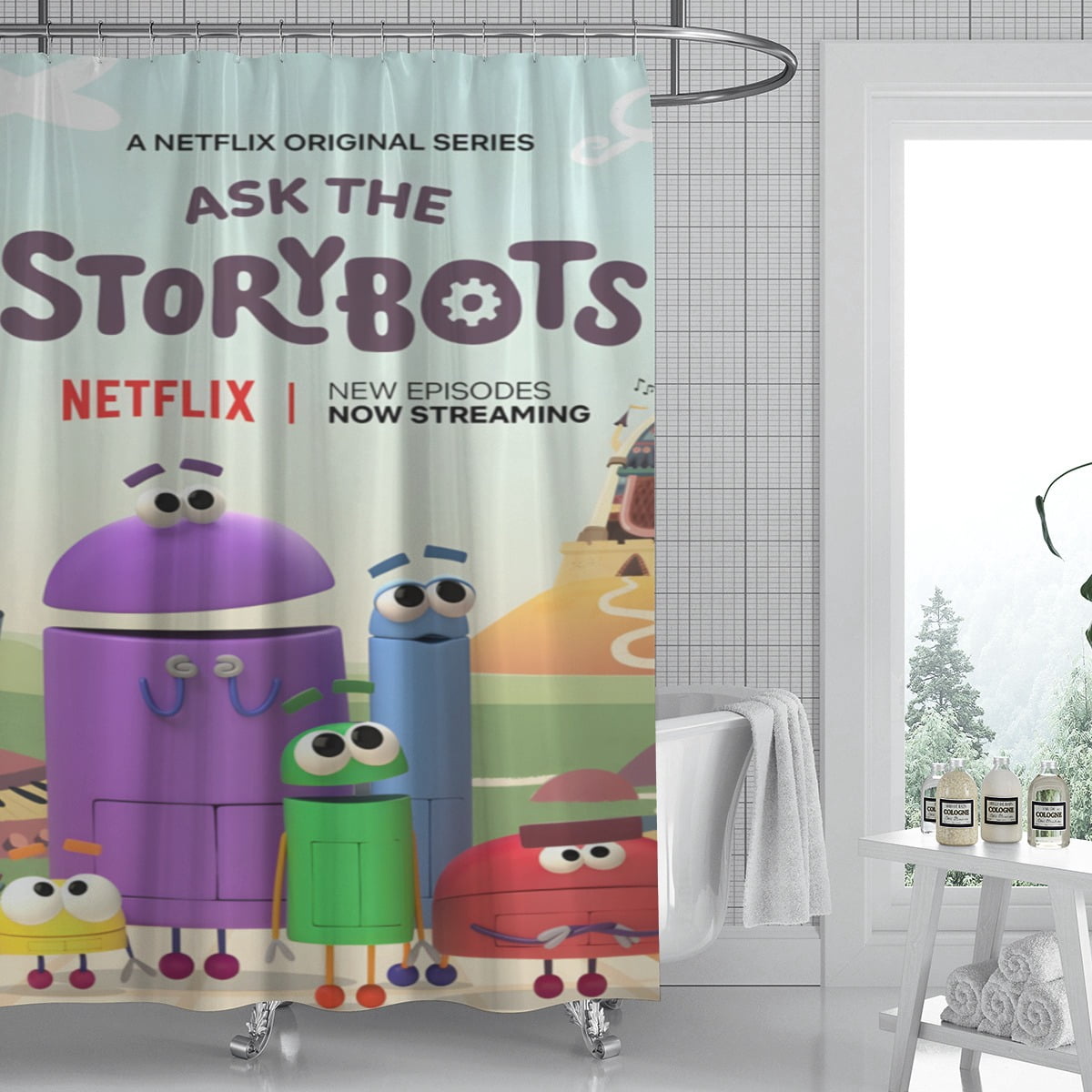 Ask The Storybots shower curtain presents a beloved design, is ...