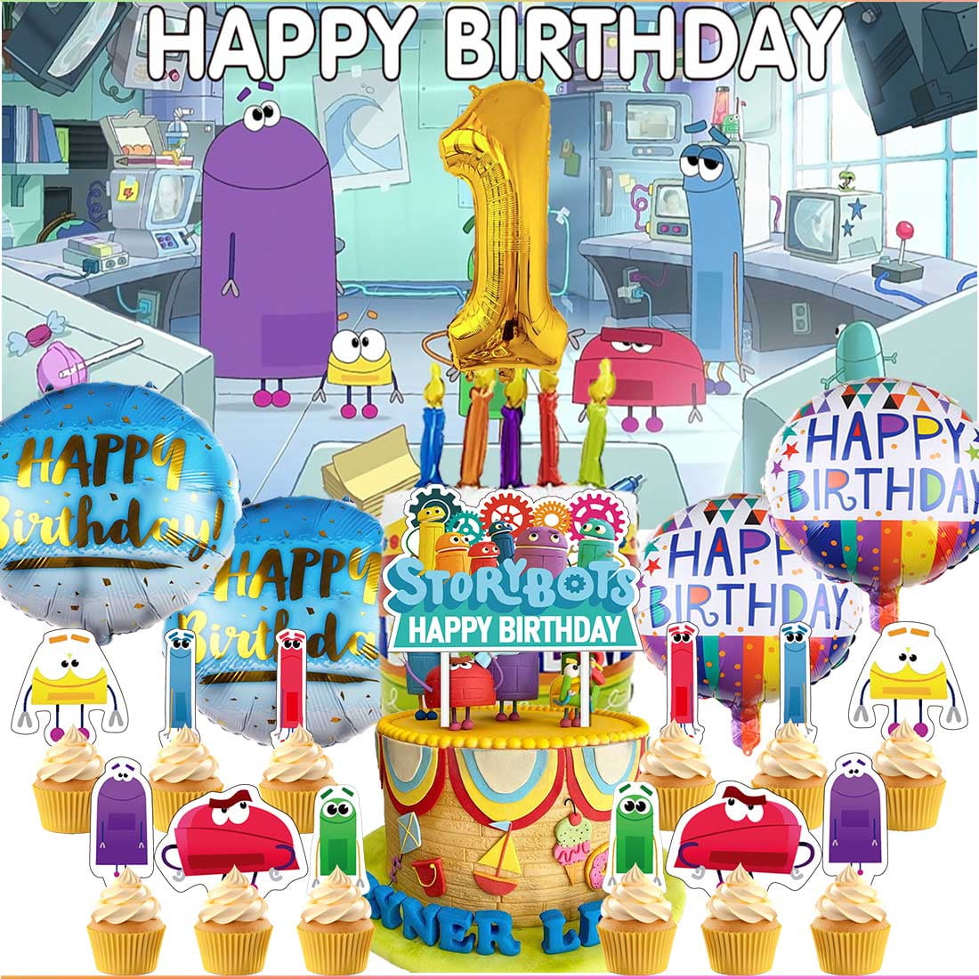 Ask The Storybots Party Supplies Decor 1st Kit Balloons Birthday Cake ...