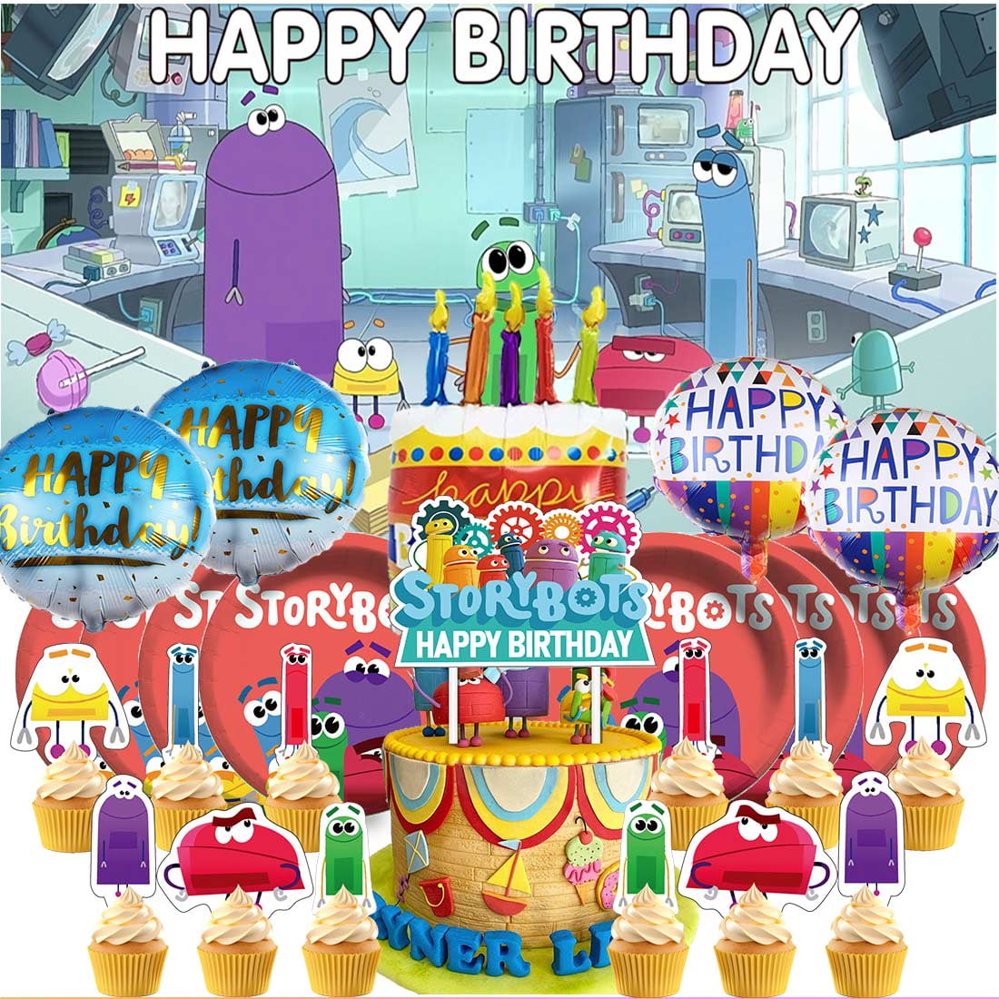 Ask The Storybots Supplies Plates Decoration Backdrop Banner Birthday ...